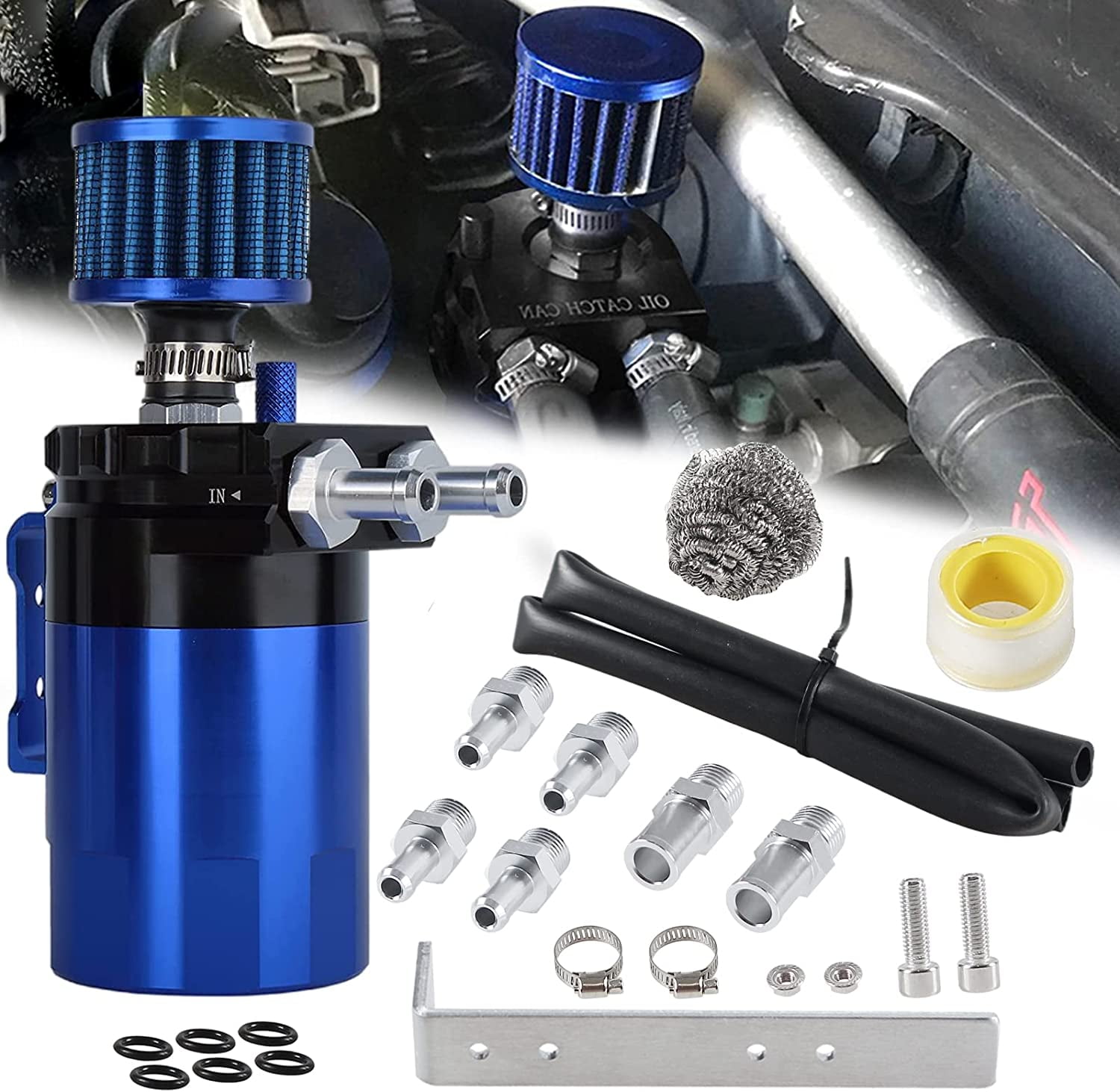 YIUIY Universal Oil Catch Can Breather Tank Baffled Filter With 3/8 ...
