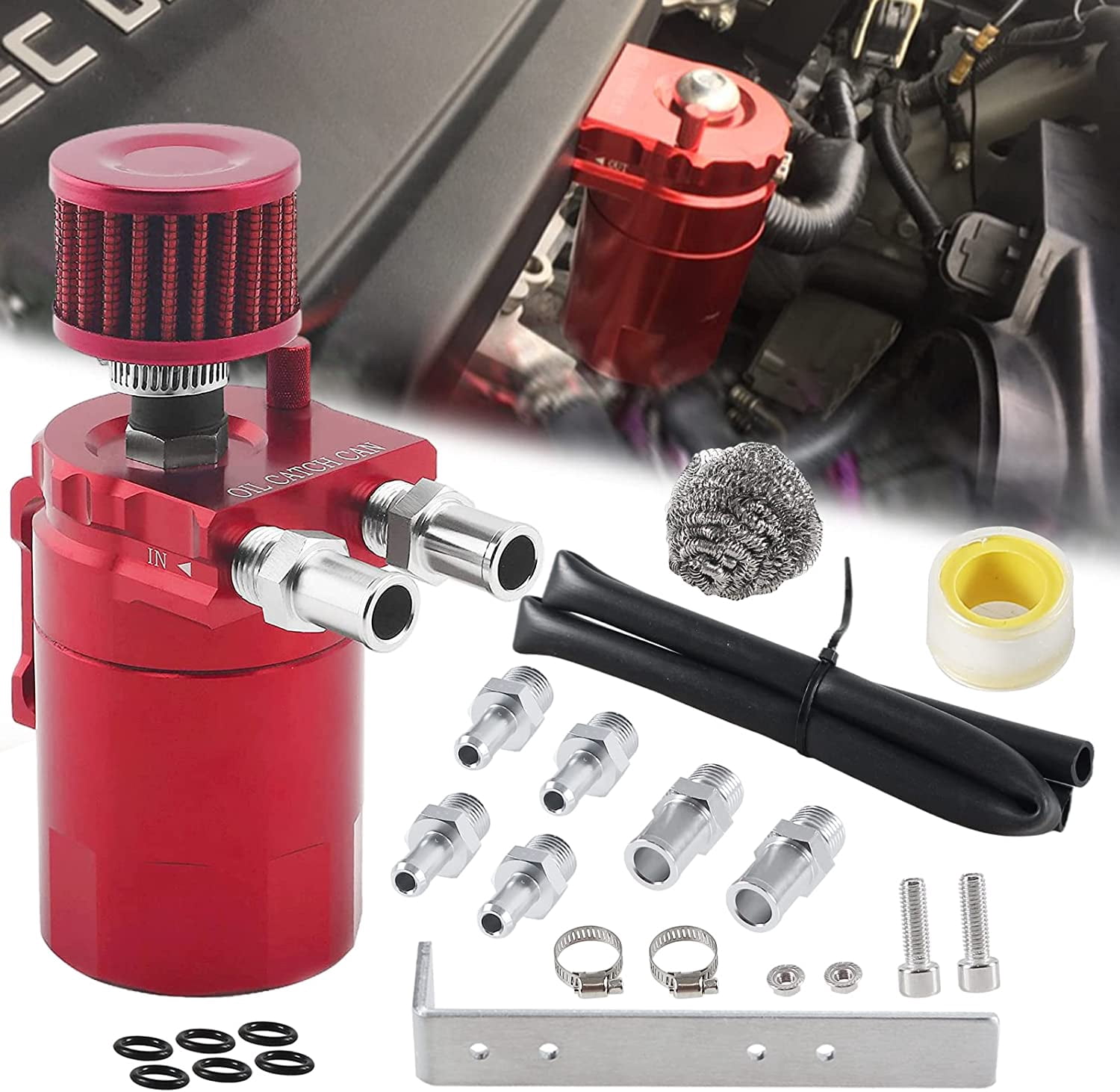 YIUIY Universal Oil Catch Can Breather Tank Baffled Filter With 3/8 ...