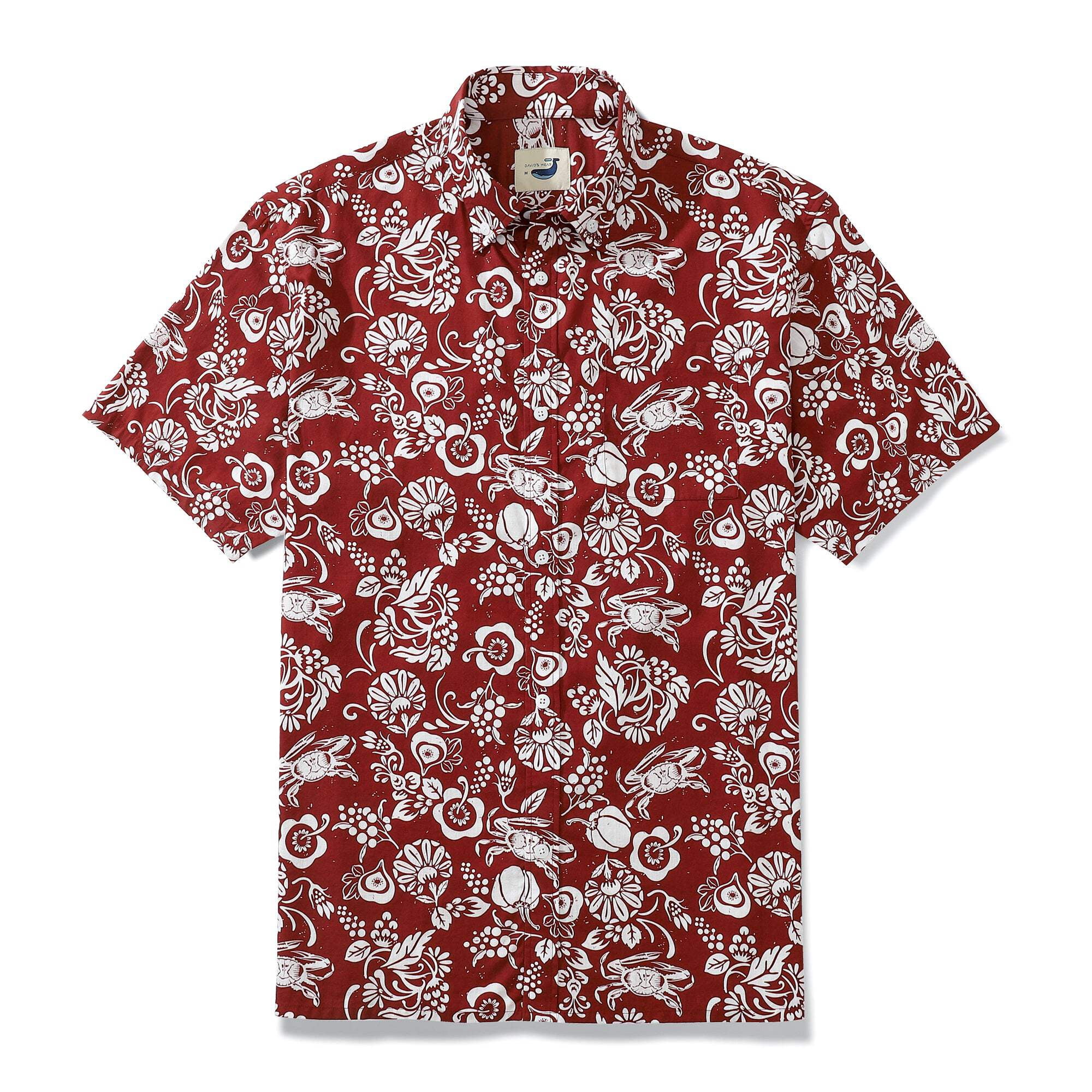 YIUME Deep Red Vintage Cotton Button-down Shirt With Tropical Print ...