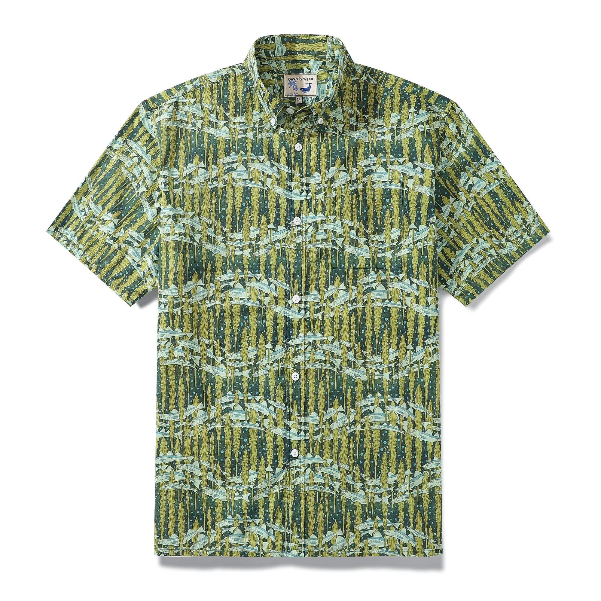 YIUME Hawaiian Shirt For Men Cod and Seaweed Print Short Sleeve Cotton ...
