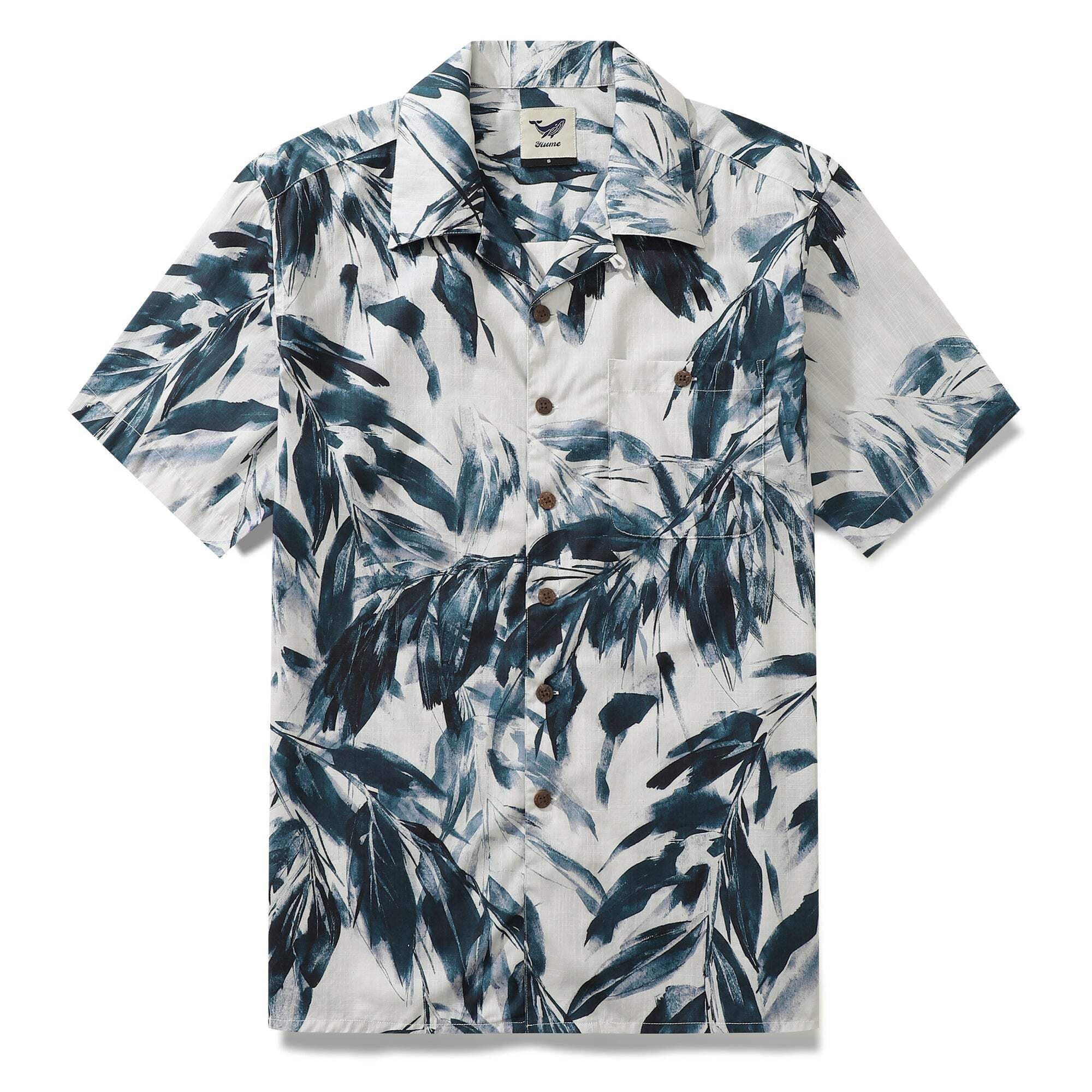 YIUME Men's Aloha Shirt Ink Painting Bamboo Leaves Cotton Short-sleeve ...