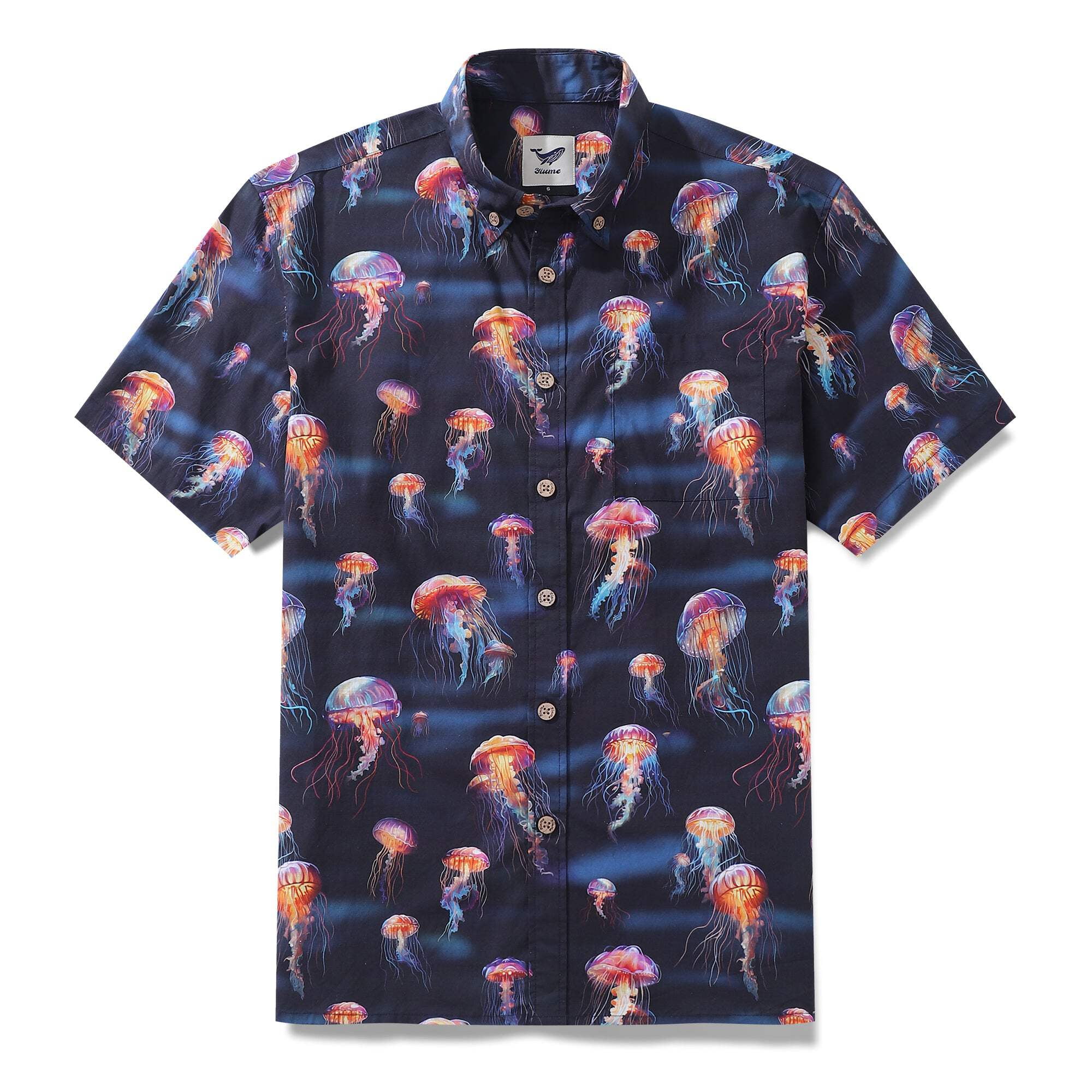 YIUME Men's Hawaiian Shirt Luminescent Dreams Print Cotton Button-down ...