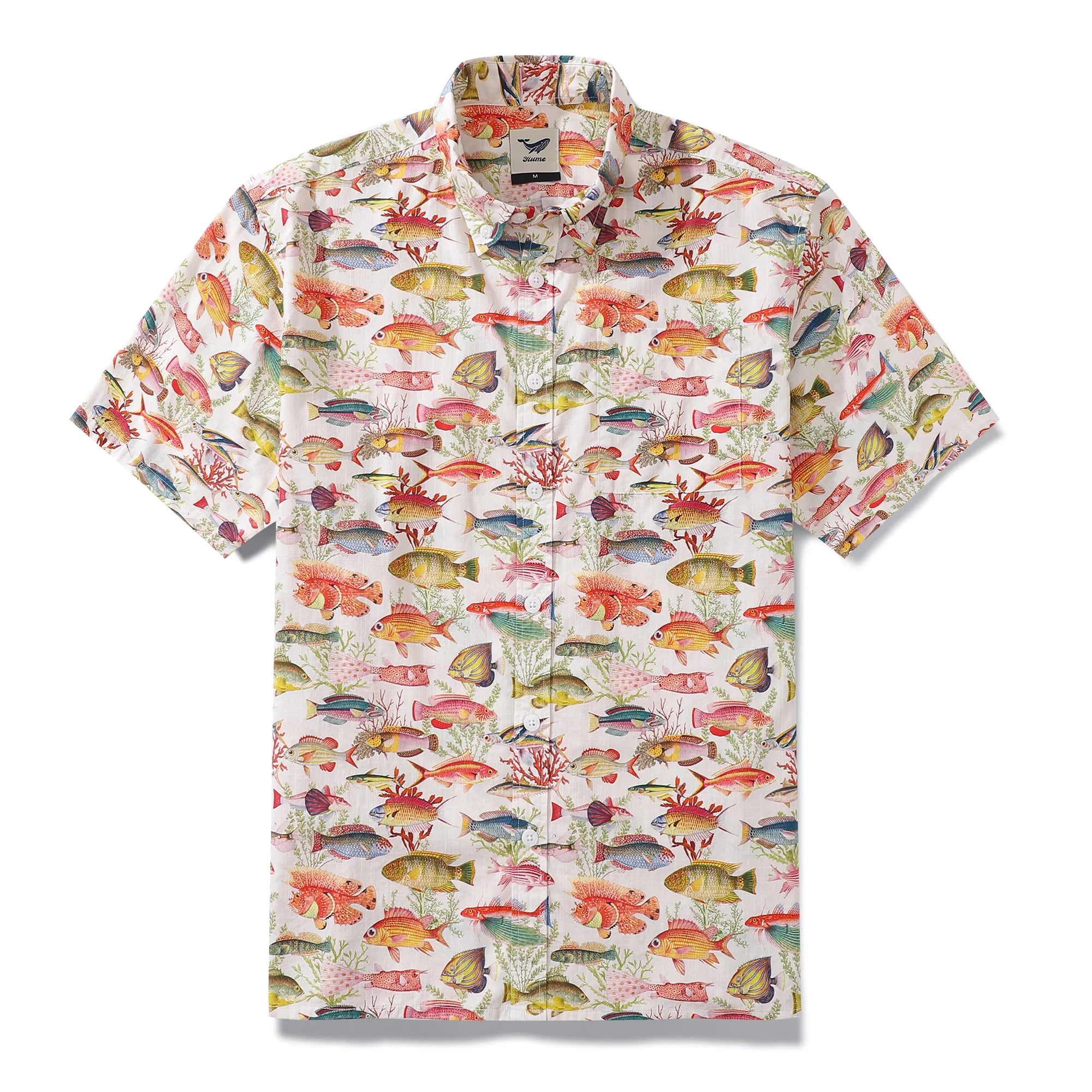 YIUME Men's Hawaiian Shirt Sea Ocean Fish Print Cotton Button-down ...