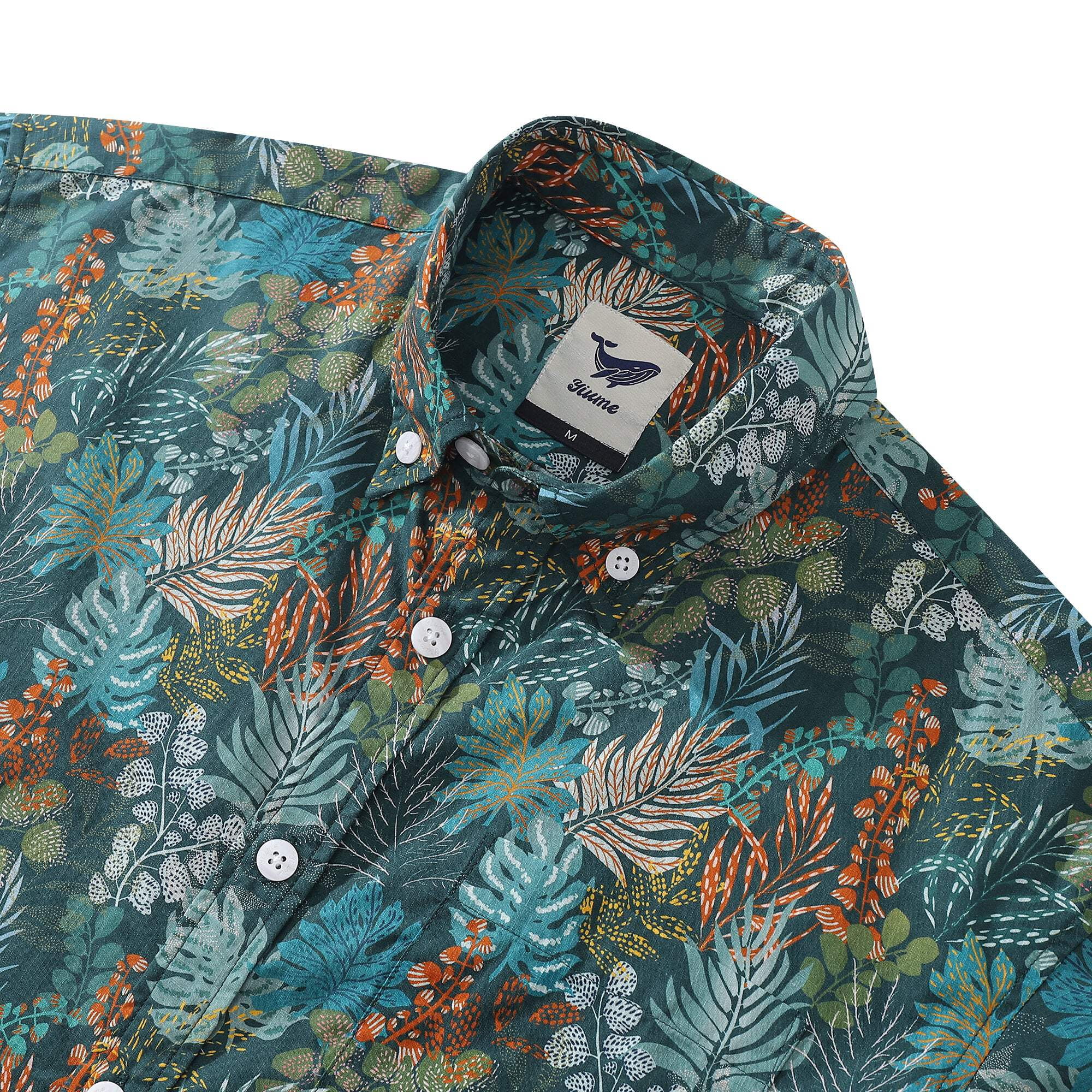 YIUME Men's Paisley Aloha Shirt Emerald Leaves Button Down Short Sleeve ...