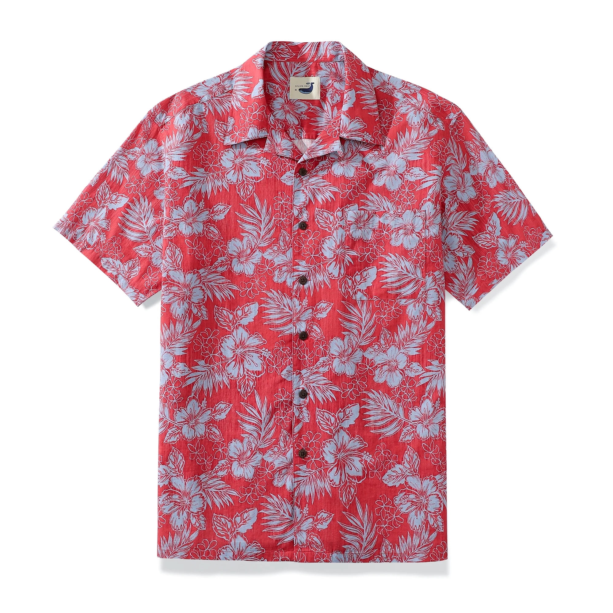 YIUME Red Hibiscus Tropical Leaves Men's 100% Cotton Camp Shirts ...