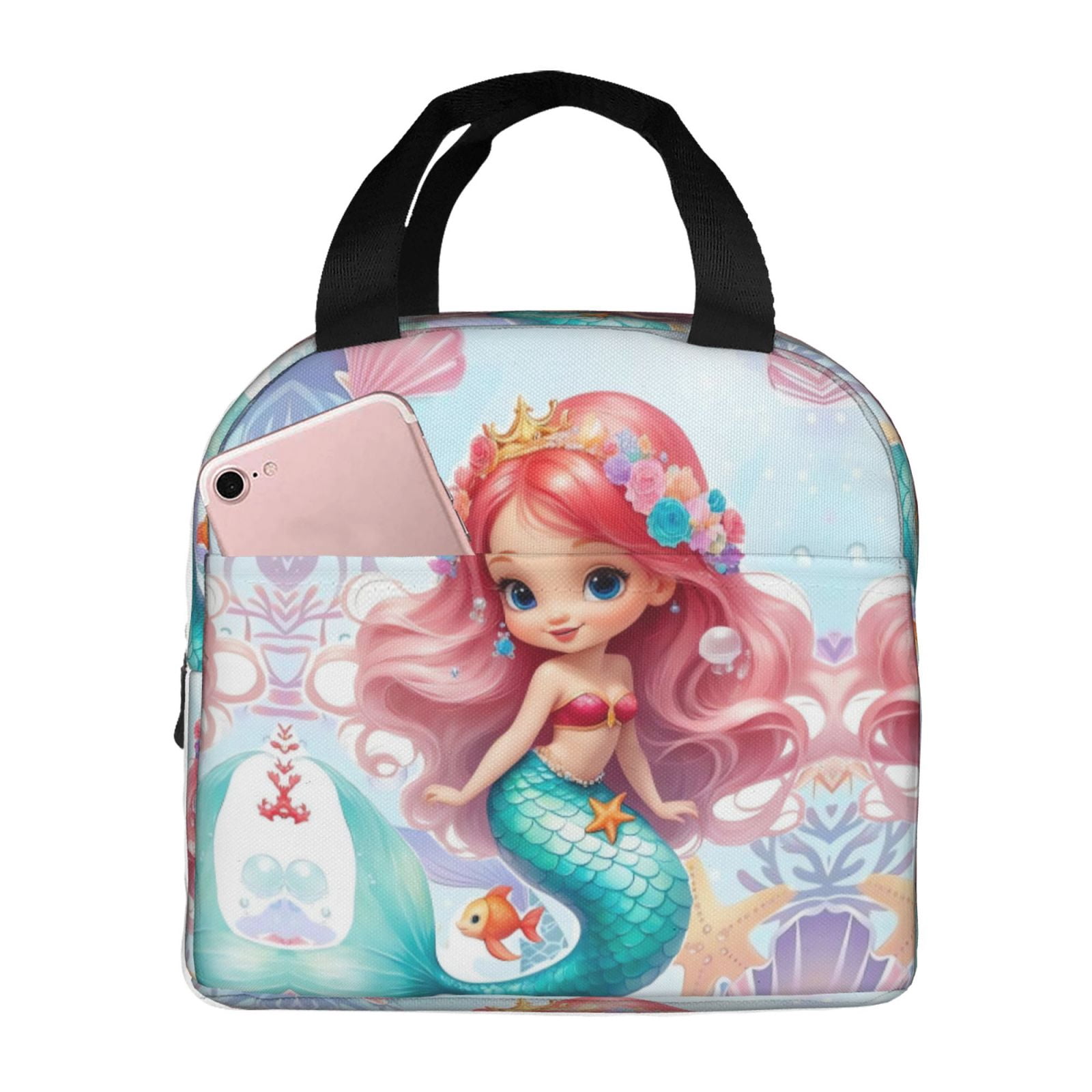 YIVIOYIL Cartoon Mermaid Lunch Bag Cute Lunch Tote Bags Reusable ...