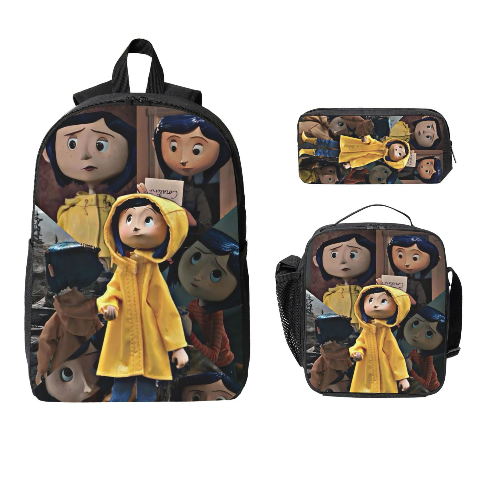 YIVIOYIL Coraline 3 Pcs Backpack Horror Movie Travel Daypack Outdoor ...