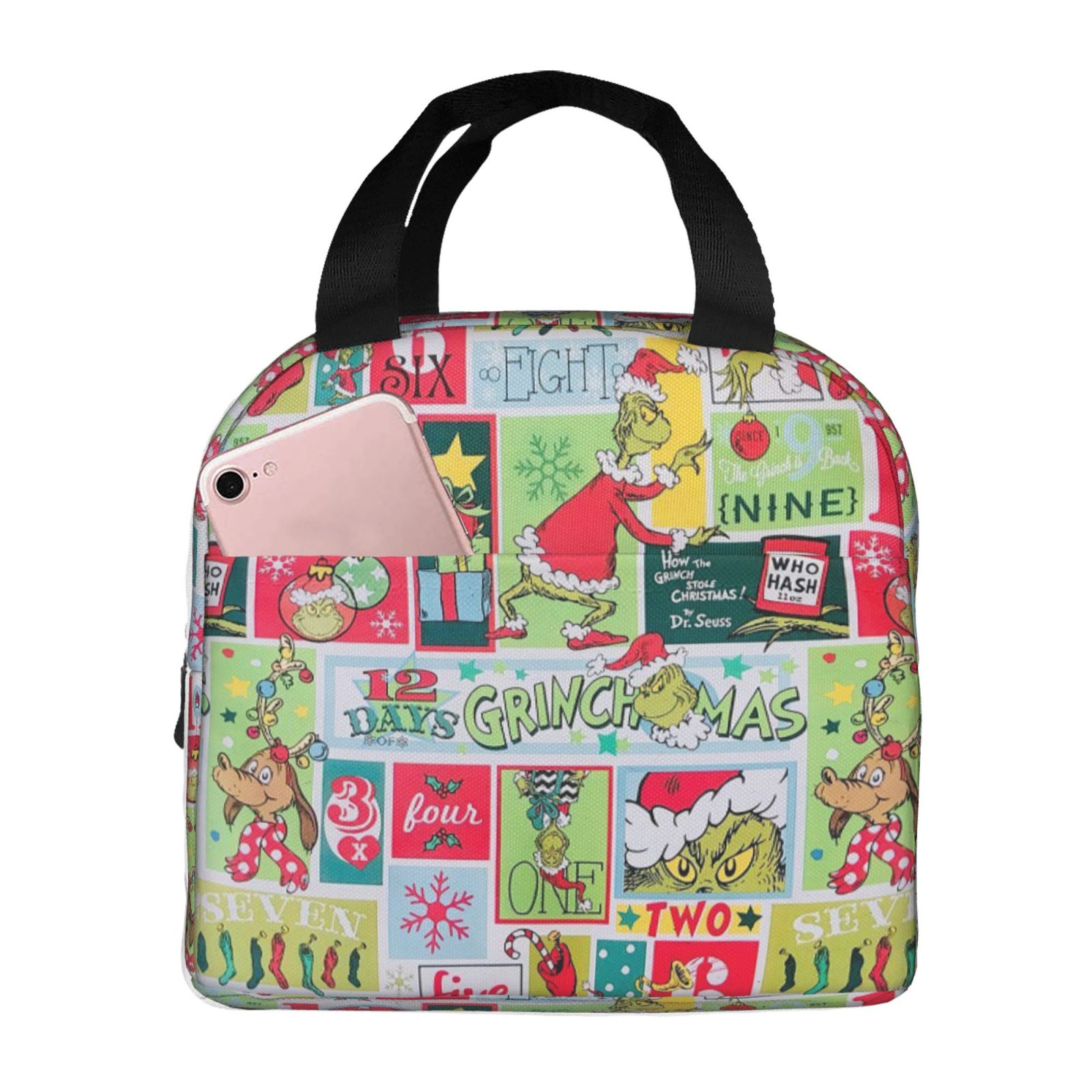 YIVIOYIL Grinch Lunch Bag Portable Cartoon Insulated Lunch Box Reusable ...