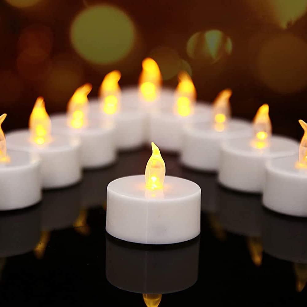 YIWER 50pcs LED Flameless Tea Lights, Battery Operated, Flickering ...