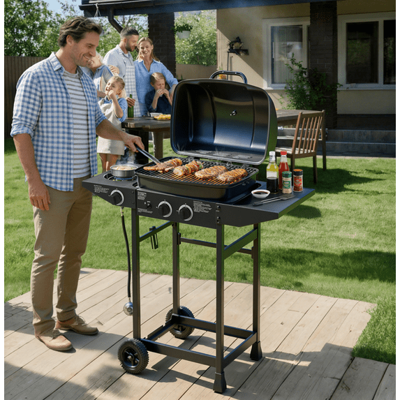 YIYADO 2-Burner BBQ Propane Gas Grill with Side Burner and Enamel Grill ...