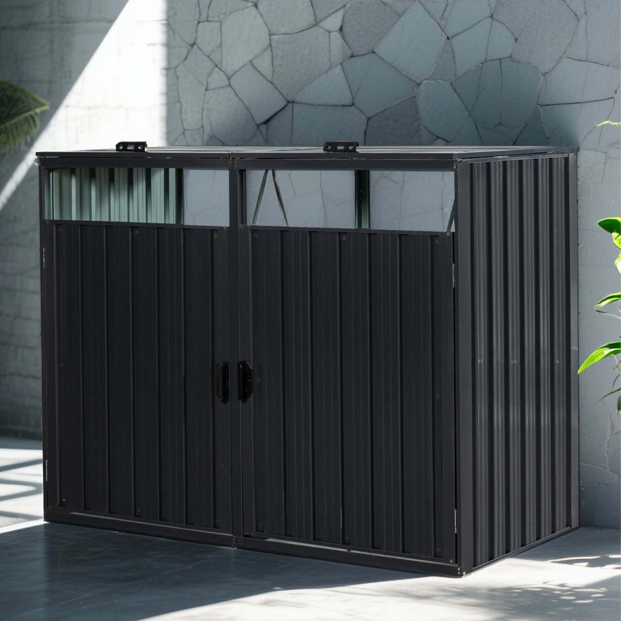 YIYADO 2-piece outdoor trash can storage shed, metal storage shed, sun ...