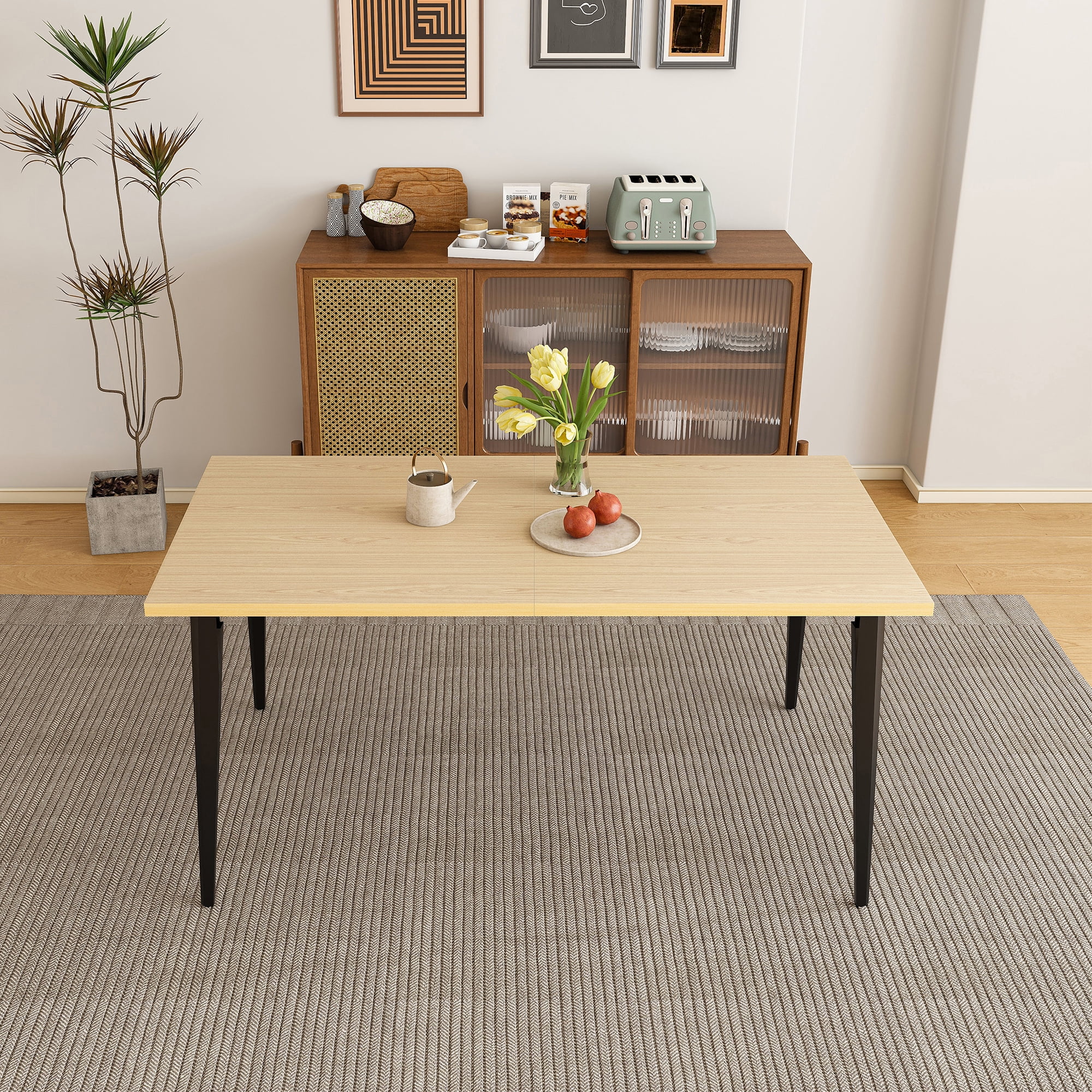 YIYADO 63-inch Modern Dining Table, Wooden Tabletop & Rust-Resistant ...