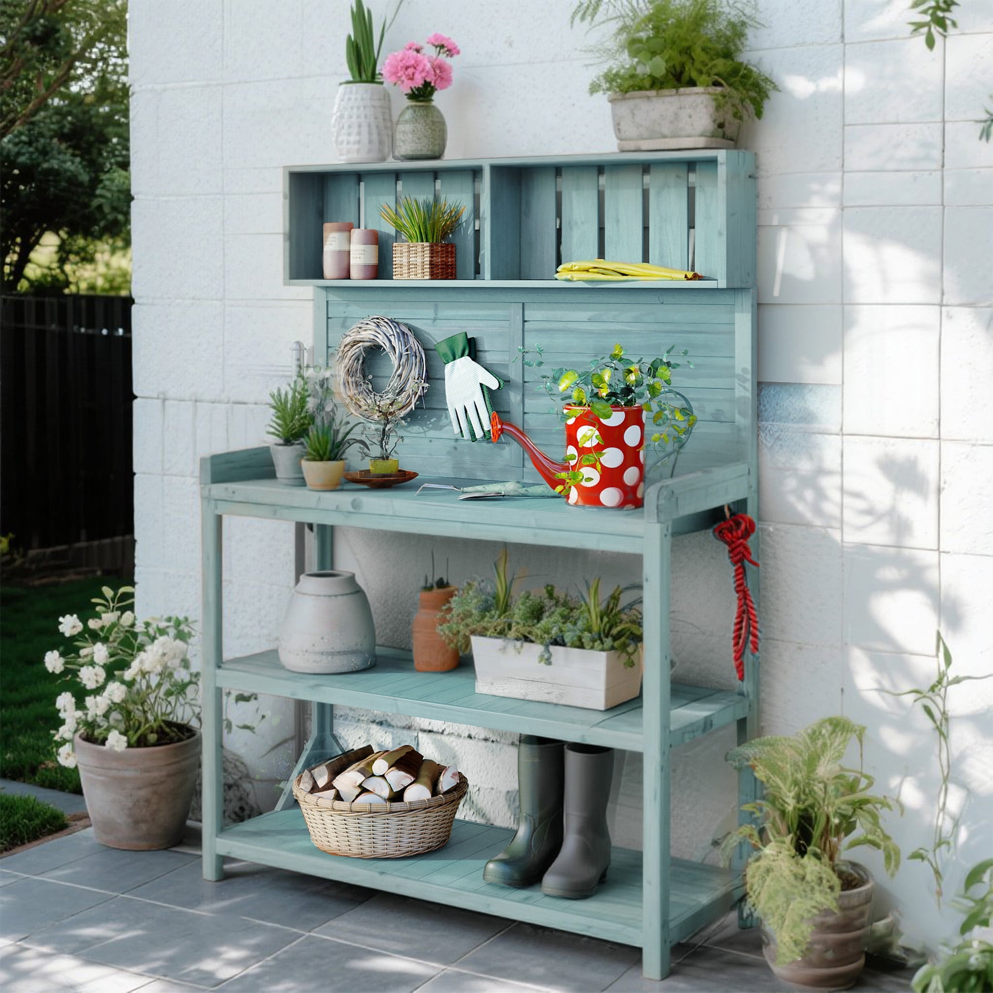 YIYADO 65-inch outdoor wooden flower pot workbench, large flower pot ...