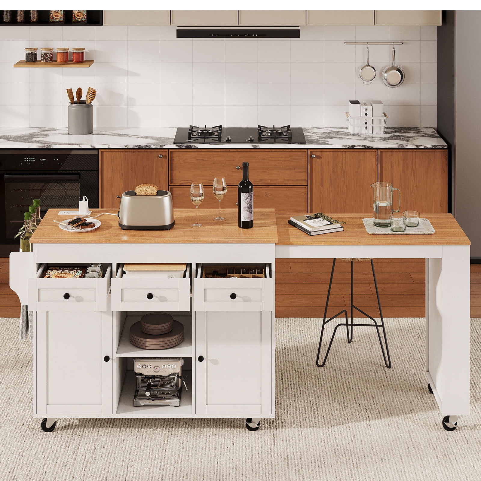 YIYADO 85.5" Kitchen Island with Extendable Dining Table, Kitchen ...