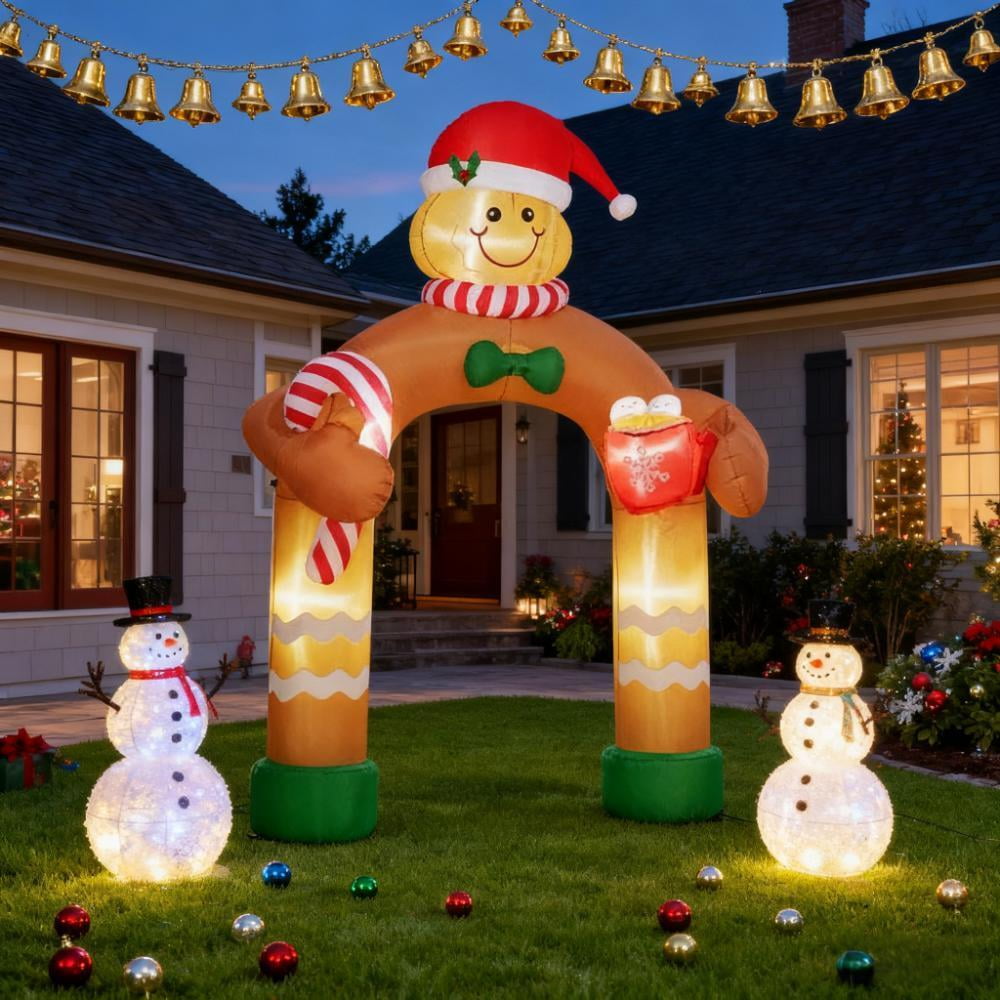 YIYADO Christmas Inflatable Arch Outdoor Decoration, Giant Gingerbread Man Inflatable Arch with ...