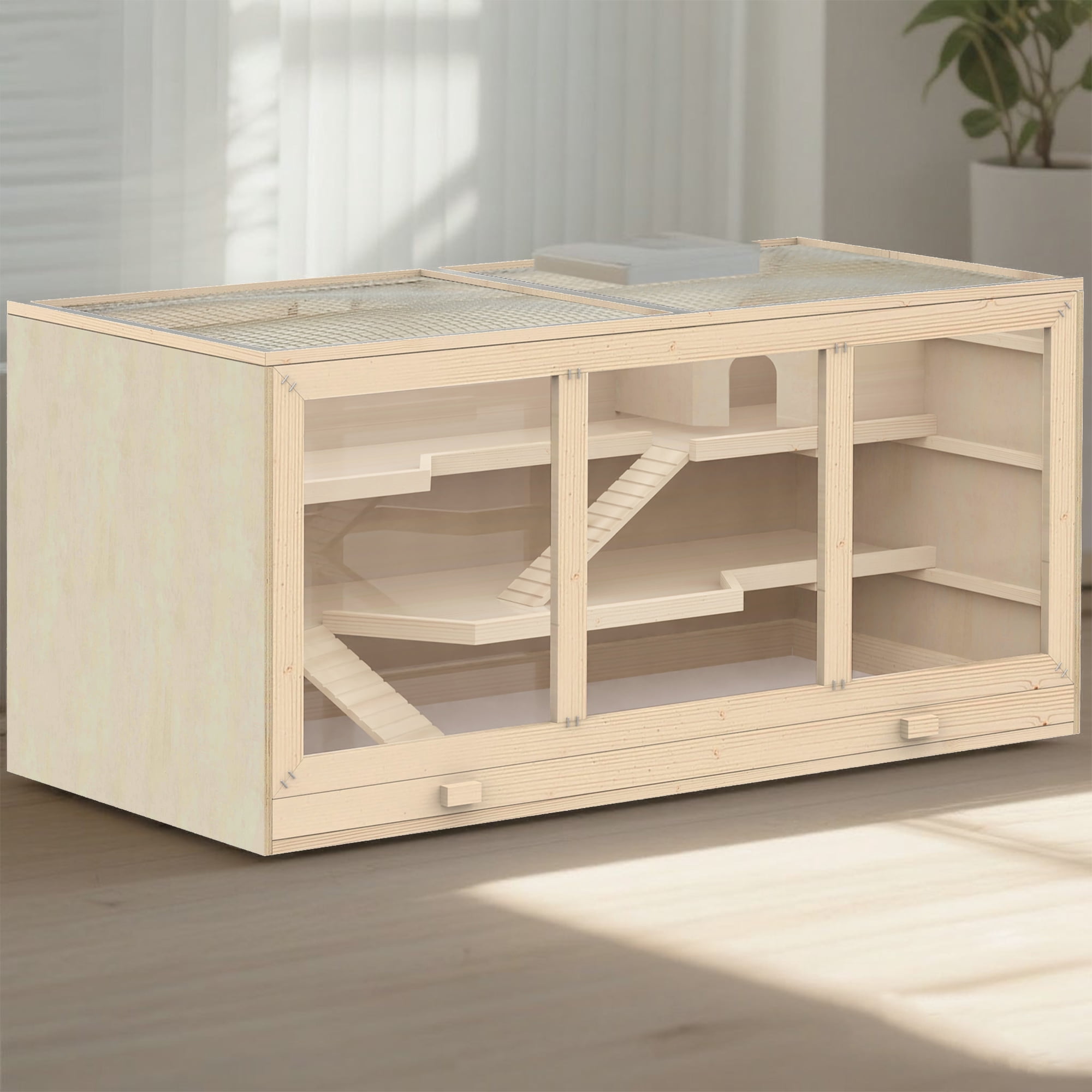 YIYADO Extra Large Wooden Hamster Cage, Gerbil Cage, Hamster Habitat ...
