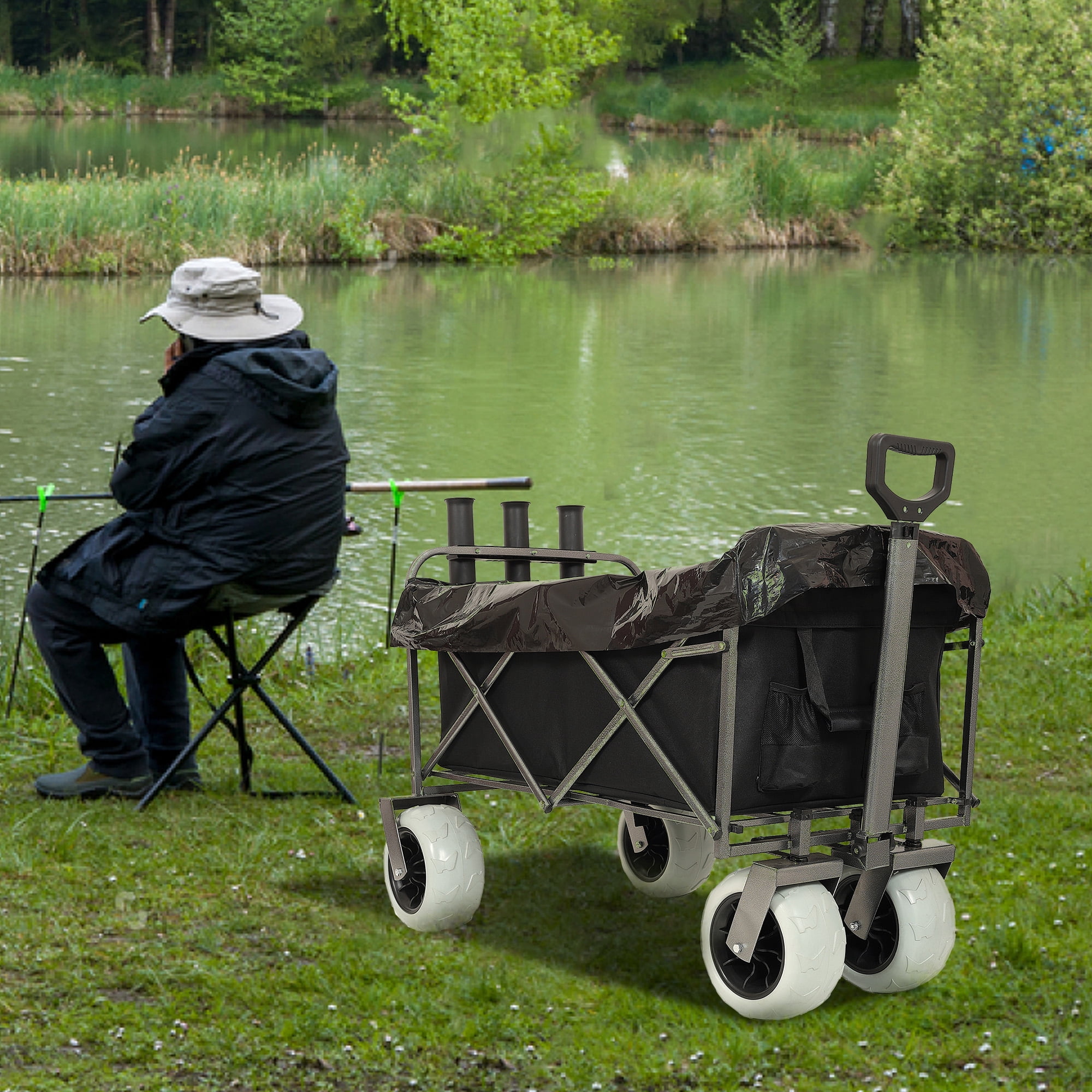 YIYADO Fishing Cart with Rod Holders ,Beach Wagon with Big Wheels for ...