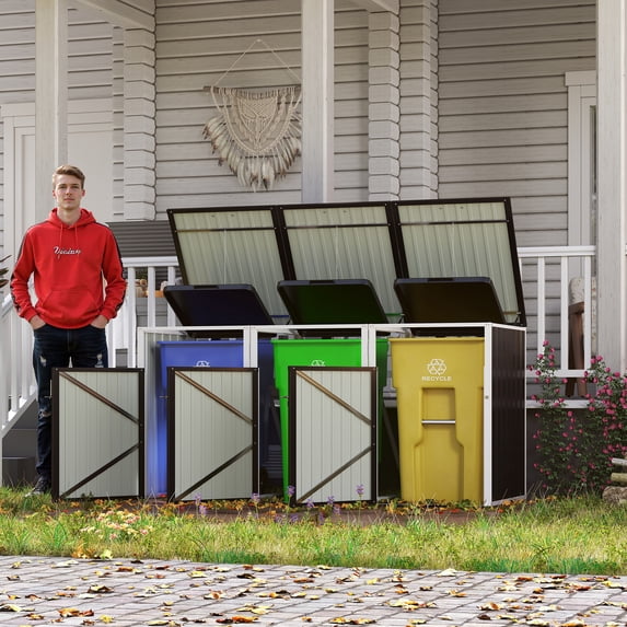 YIYADO Outdoor Trash Can Storage Shed, 3 Trash Cans Outdoor Trash Can ...