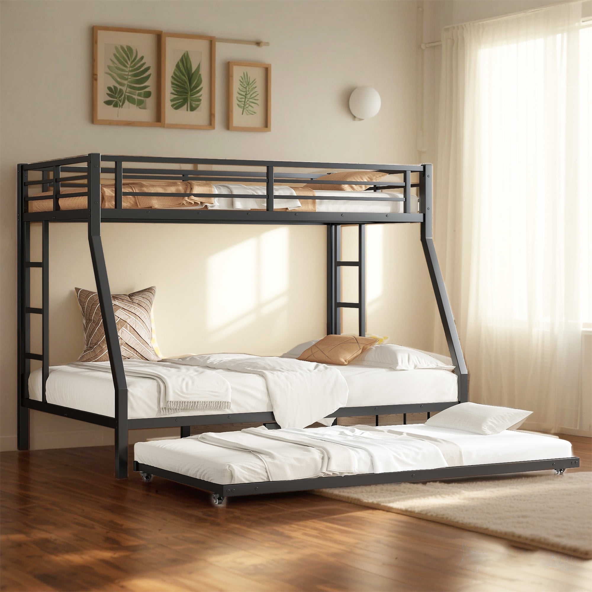 YIYADO Twin and Full Bunk Bed Combo with Extra Trundle, Strong Steel ...