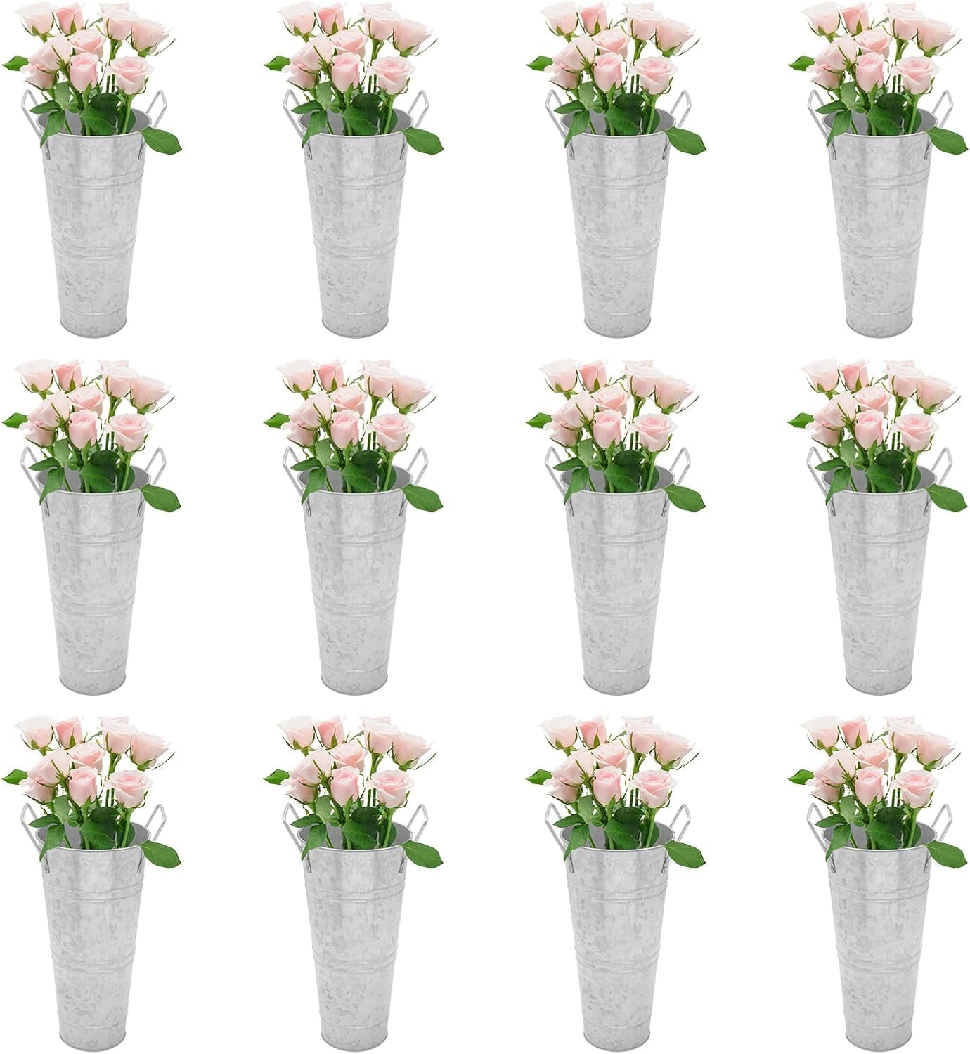 YIYIBYUS 12 Pcs Galvanized Flower Bucket 24 Pcs Metal Vases Galvanized ...
