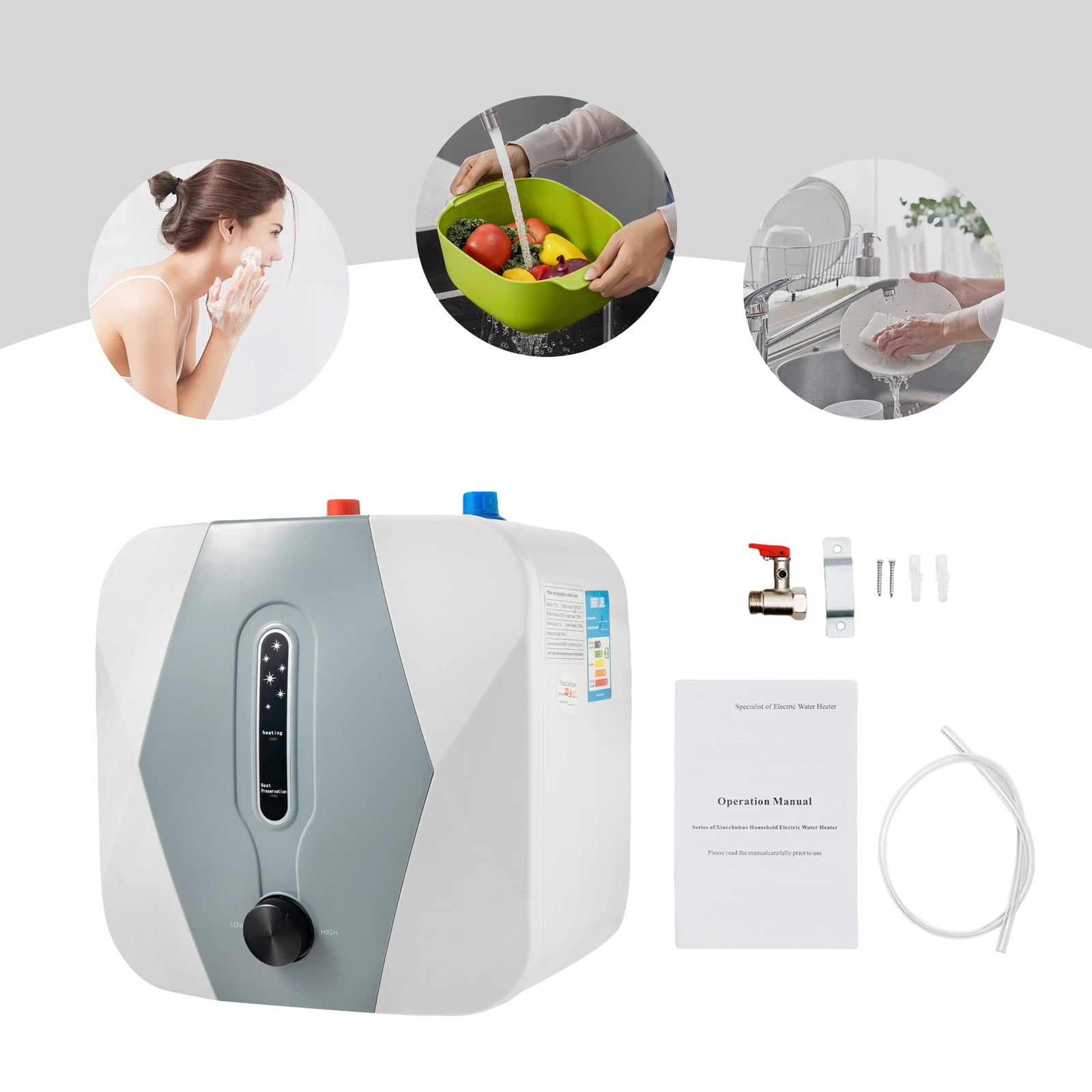 YIYIBYUS 1500W Electric Water Heater 8L Mini Instant Hot Water Heater ...