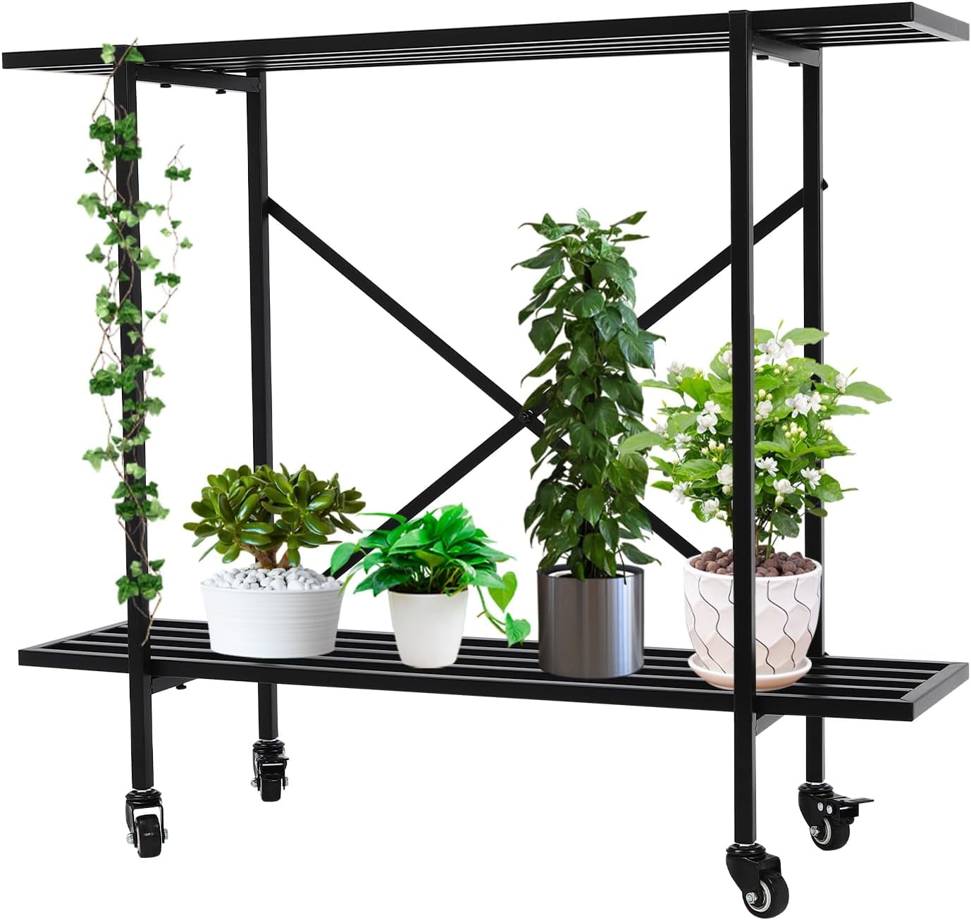 YIYIBYUS 2 Tier Metal Stand, Heavy Duty Potted Flower Holder Narrow ...
