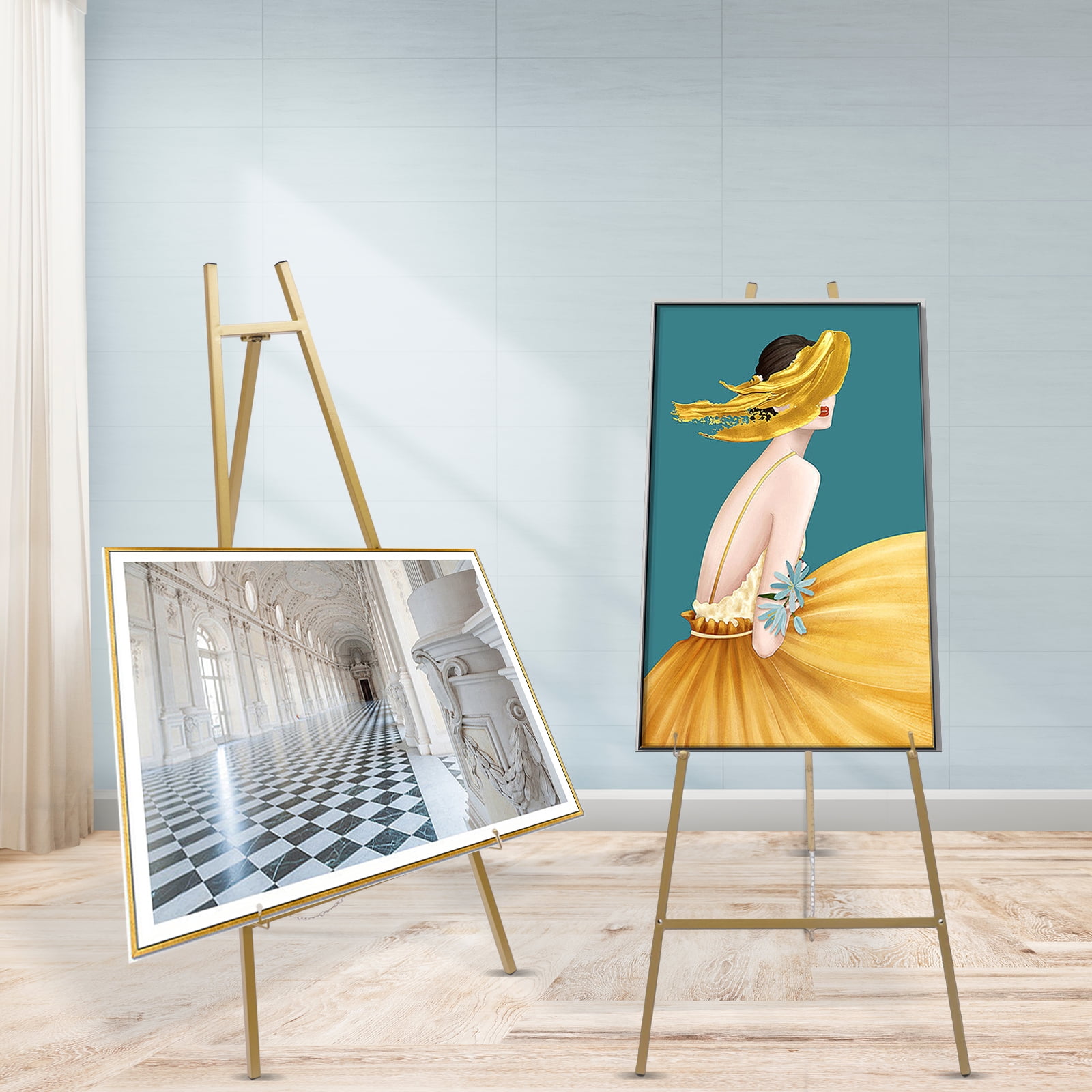 YIYIBYUS 2PCS Steel Pipe Portable Floor Easel Stand Large Gold Wedding ...