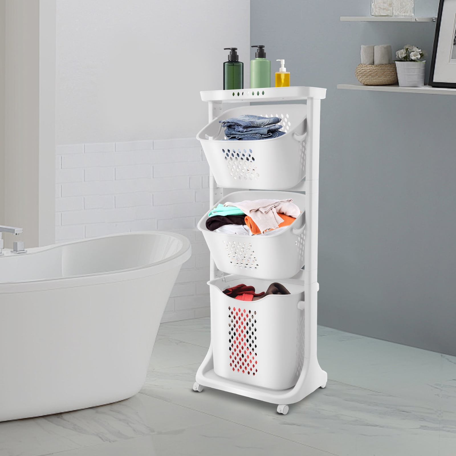 YIYIBYUS 3 Layer Laundry Hamper Basket Vertical Dirty Clothes Hamper PP ...