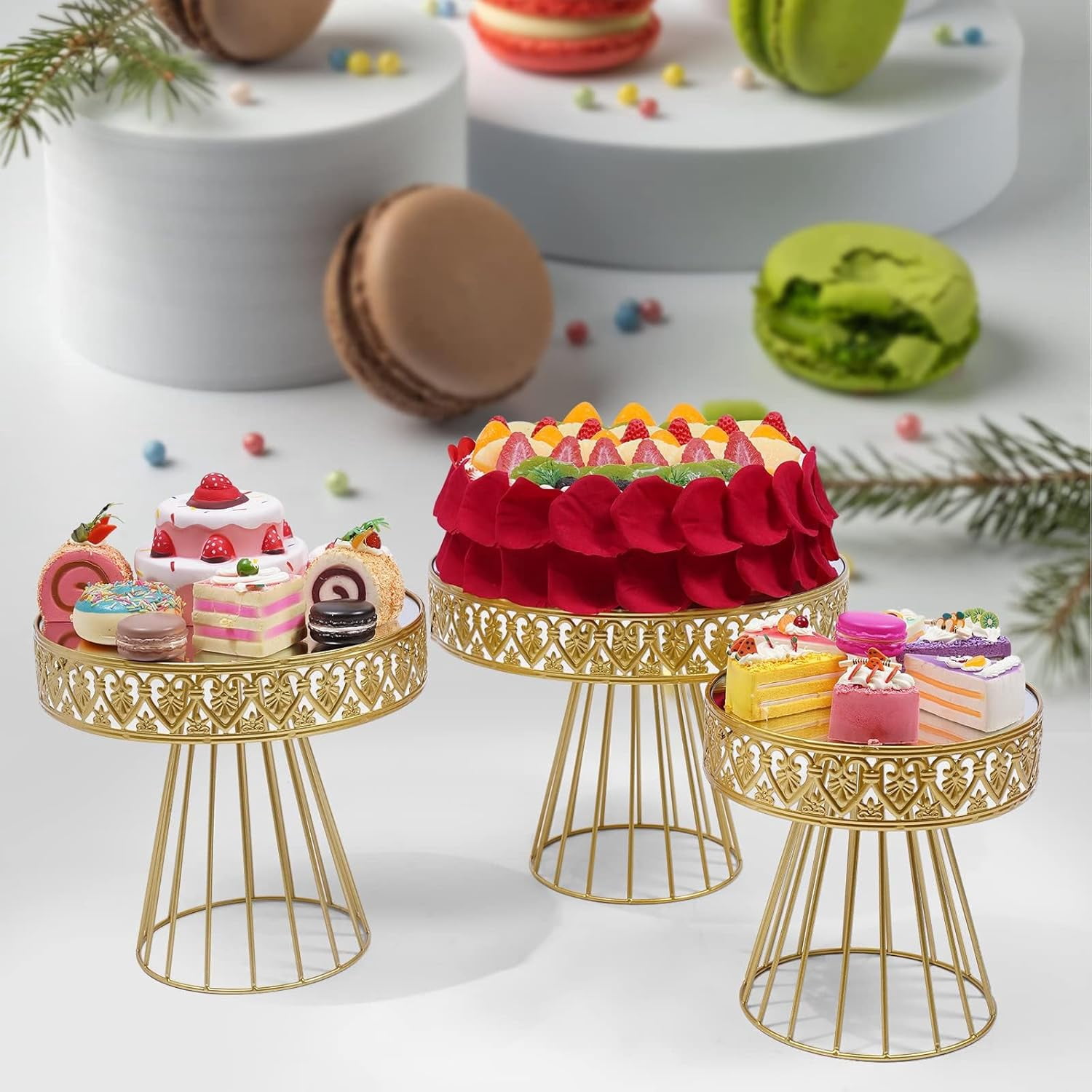 YIYIBYUS 3 PCS Cake Stand Metal Round Set Cupcake Stand Fruits Candy ...