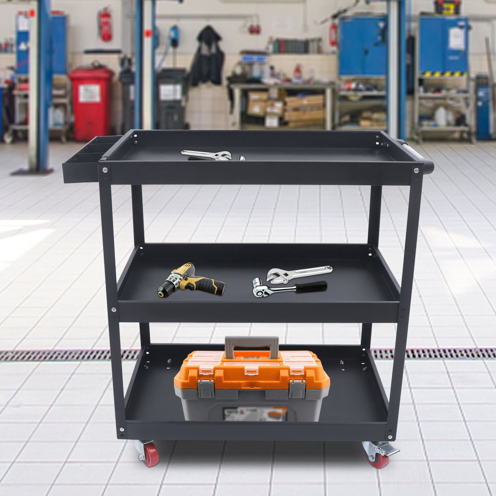 Tool Cart On Wheels 3 Tier Rolling , Heavy Duty Service Cart Industrial ...