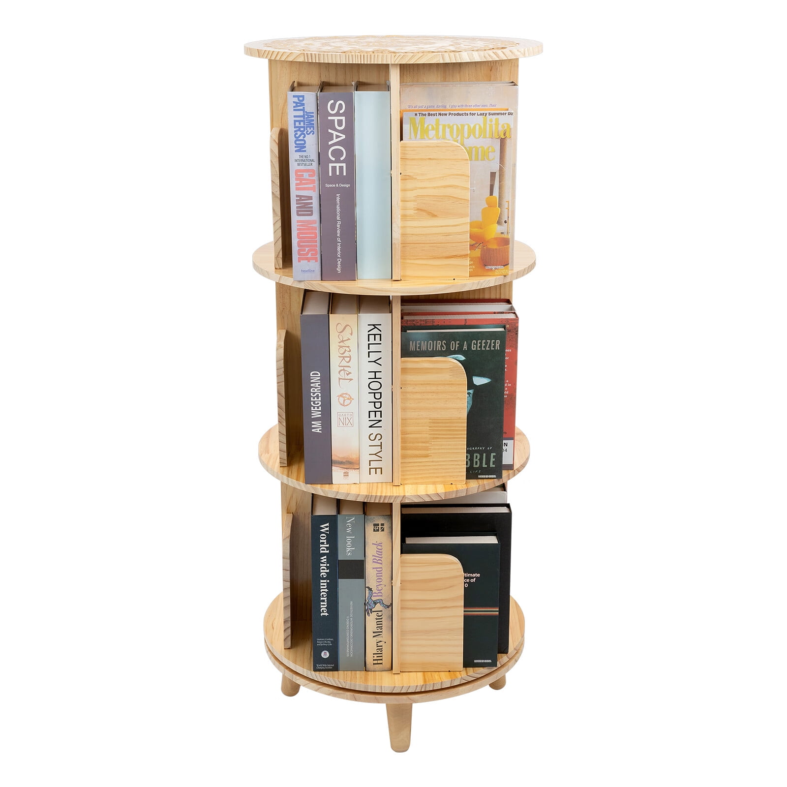 YIYIBYUS 3 Tier Rotating Bookshelf, 360 Display Rotating Bookcase ...