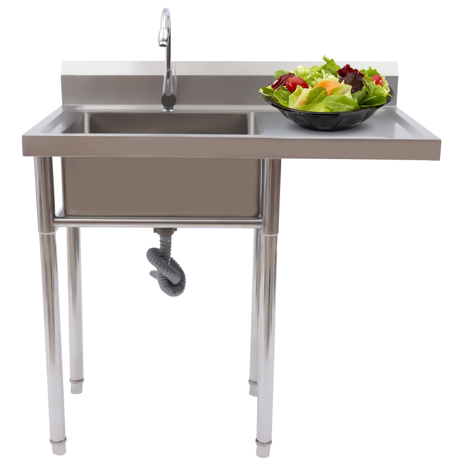 YIYIBYUS 304 Stainless Steel Utility Sink with Drainboard, Free ...