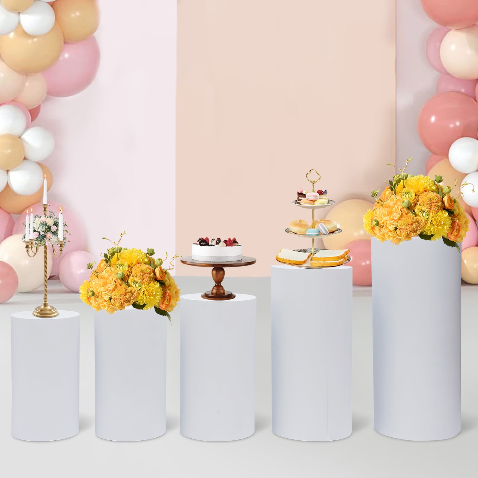 YIYIBYUS 5Pcs Cylinder Metal Pedestal Stand White Cake Plinths Backdrop ...
