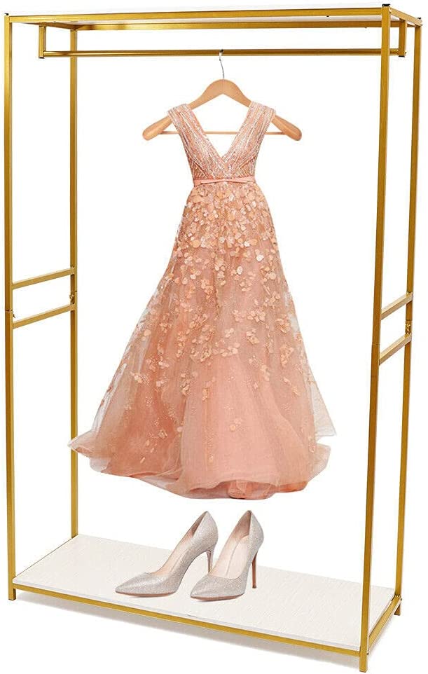 YIYIBYUS 74.8" Retail Gold Clothing Racks for Boutique w/Wood Shelf ...