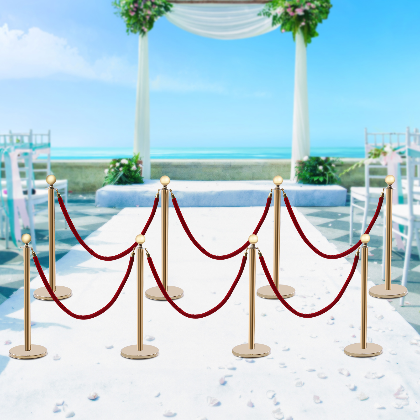 YIYIBYUS 8Pcs Gold Metal Crowd Control Stanchion with 5ft Red Velvet ...