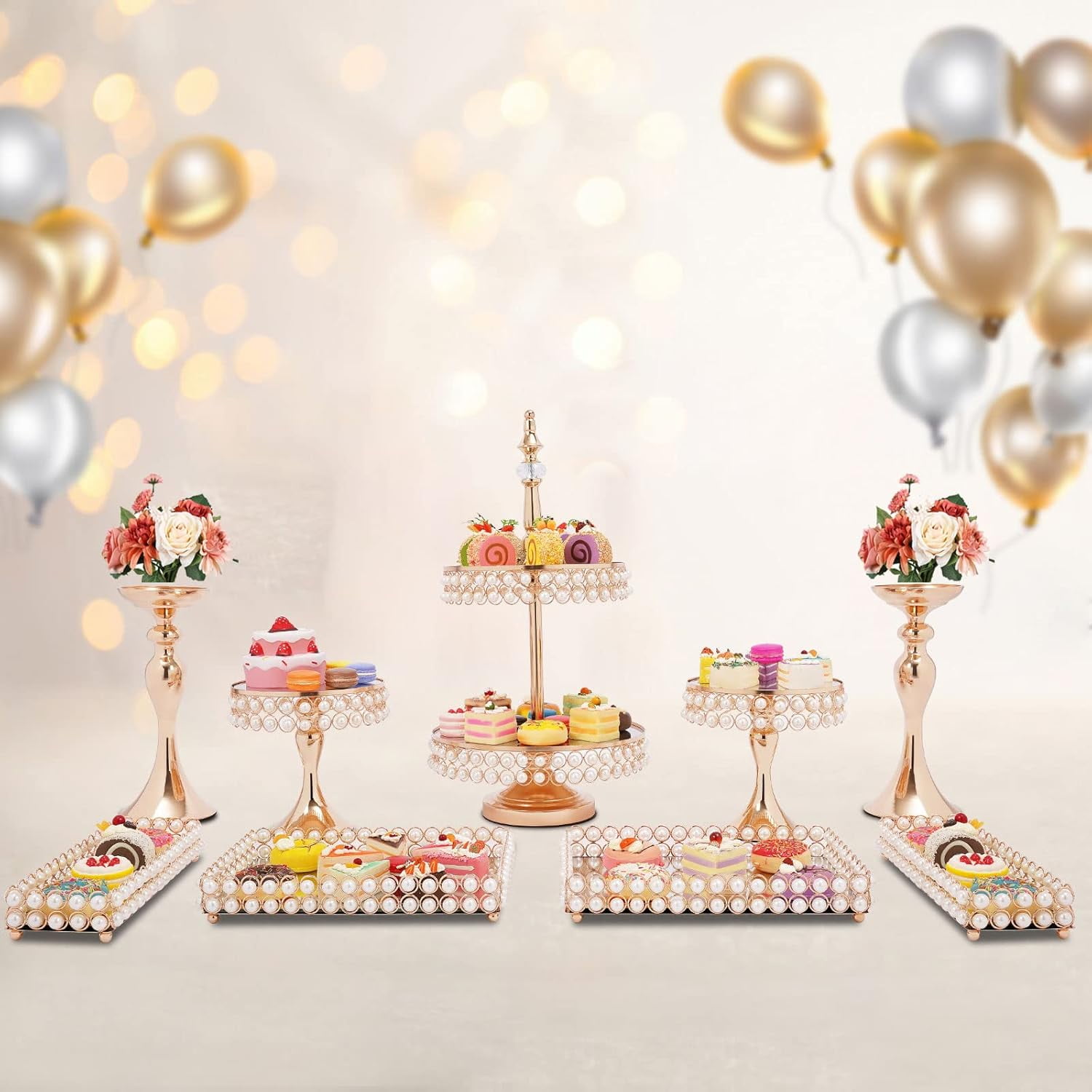 YIYIBYUS 9 PCS Crystal Cake Stand Set Cupcake Stand Fruits Candy ...