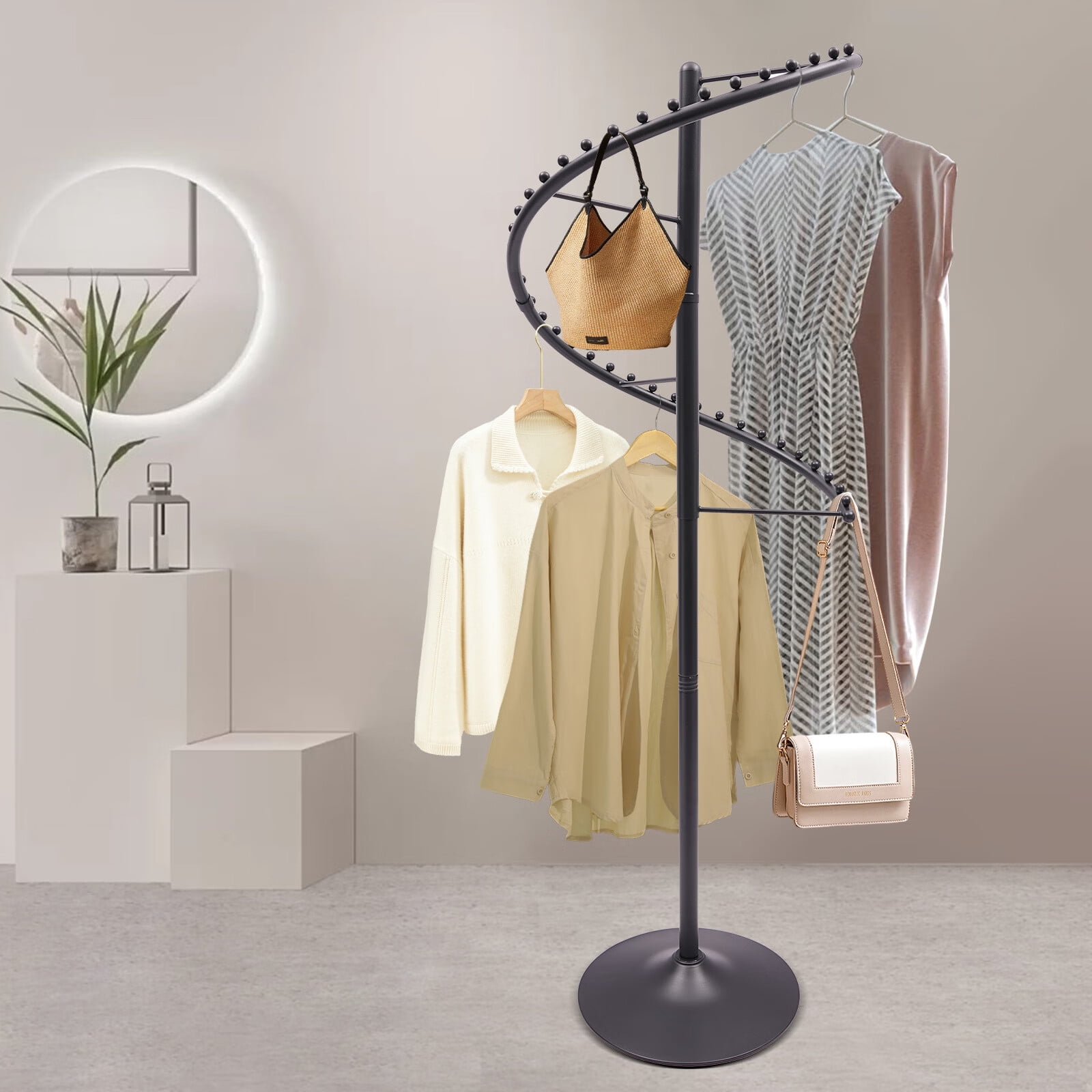 YIYIBYUS Black Spiral Rotating Clothing Rack, Portable Freestanding ...