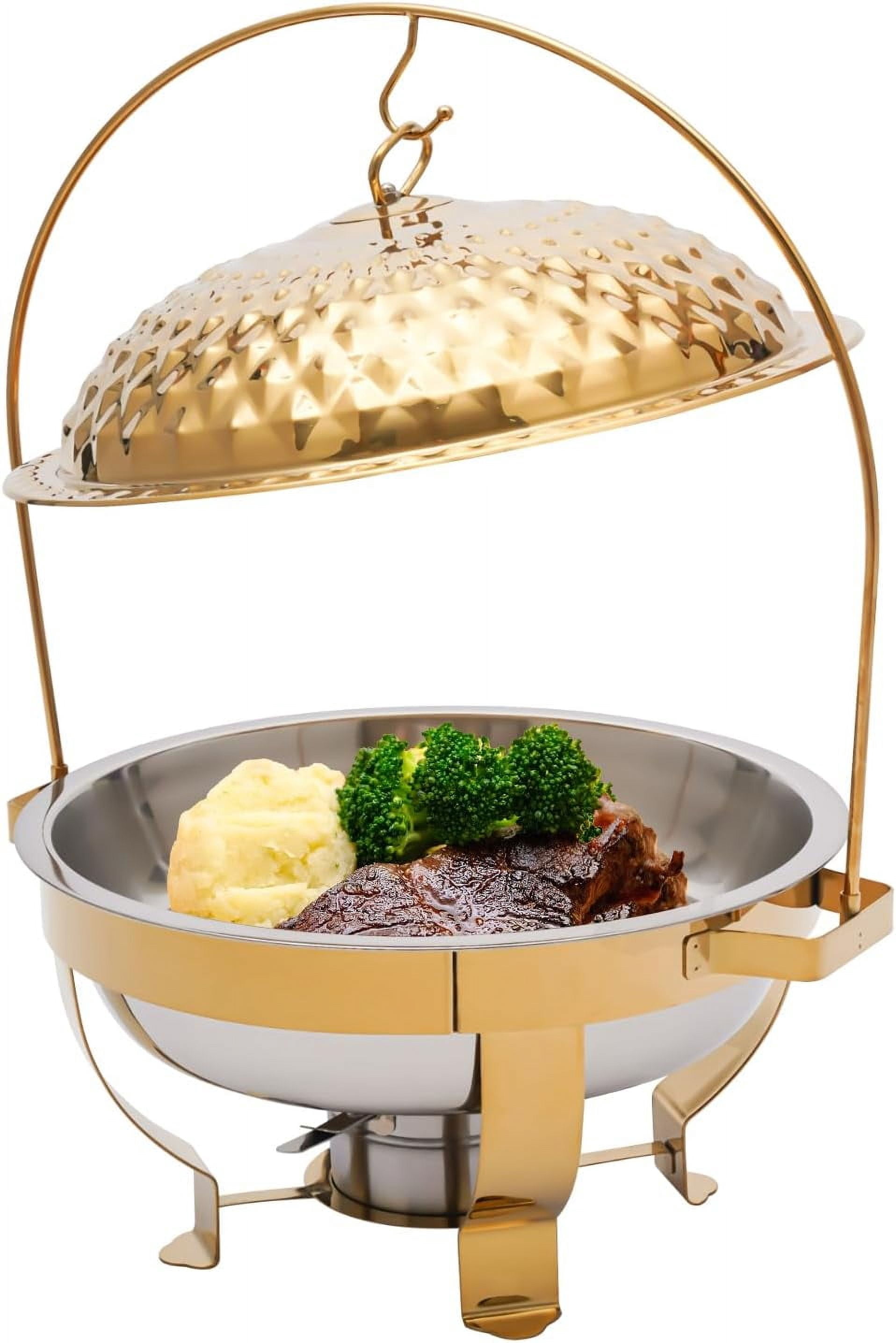 YIYIBYUS Chafing Dish Buffet Set with Diamond Top Lid, 4.76 Qt Gold ...
