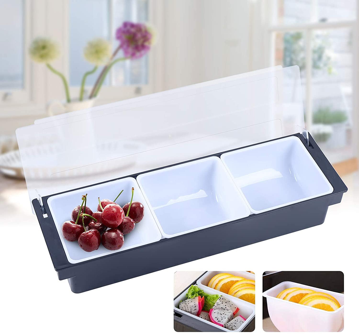 YIYIBYUS Condiment Server, Condiment Dispenser Tray with Hinged Cover ...