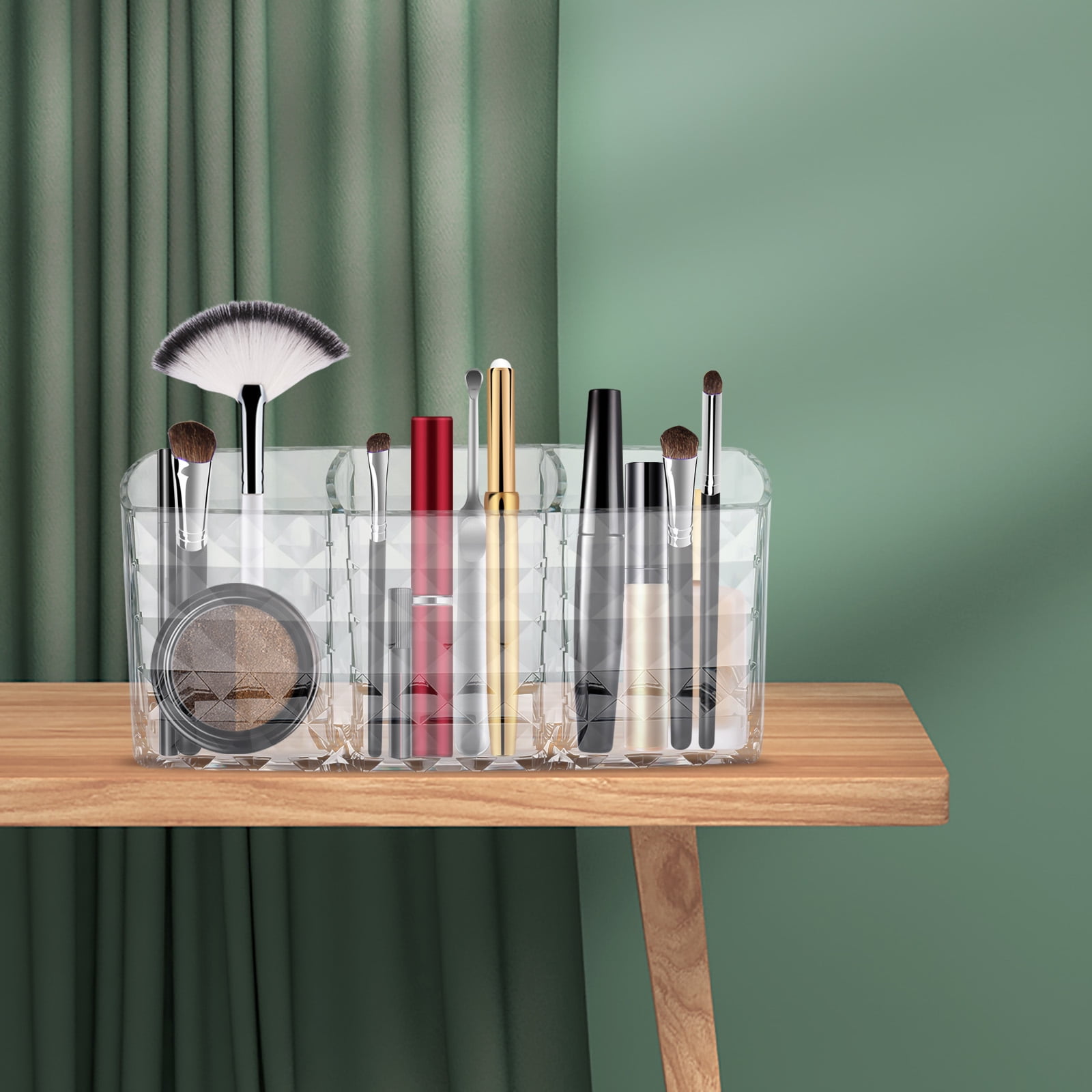 YIYIBYUS Cosmetic Organizer Clear Pencil Holder 3 Compartments Makeup ...