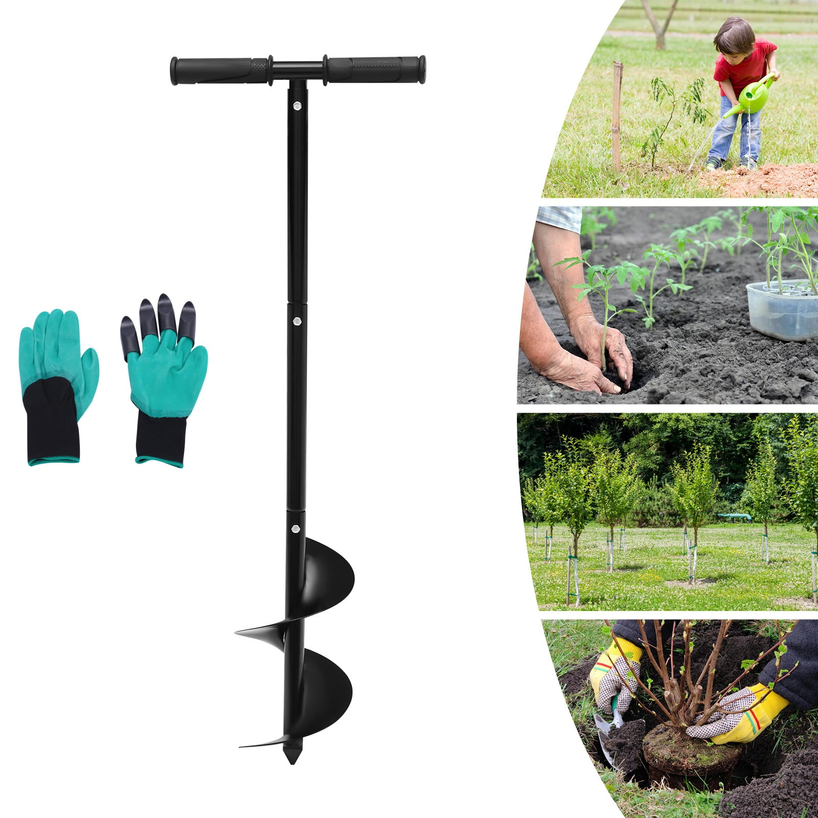 YIYIBYUS Garden Auger Drill Bit Set Hand Drill with Garden Gloves ...