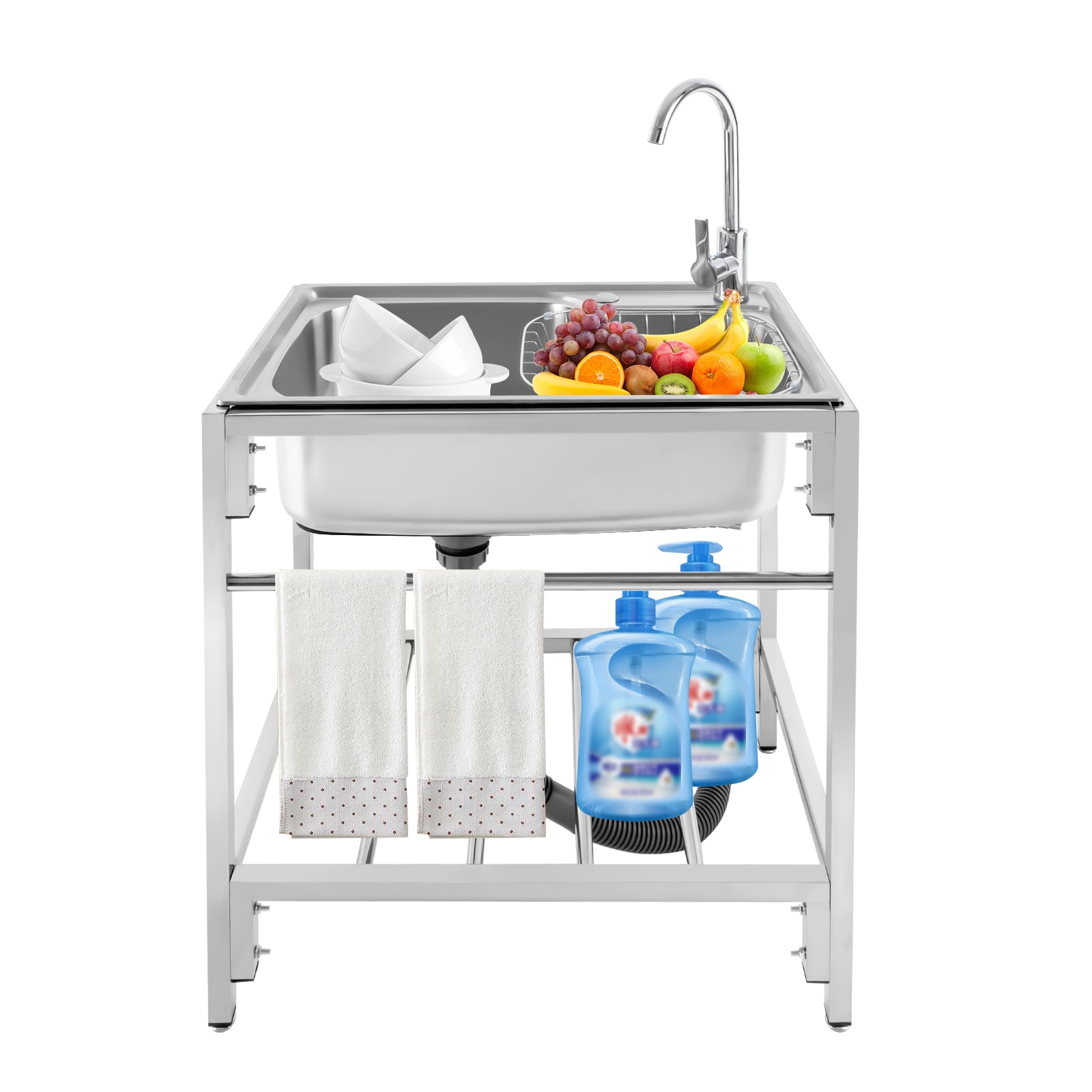 YIYIBYUS Kitchen Sink with Stand Stainless Steel Single Basin Sink with ...