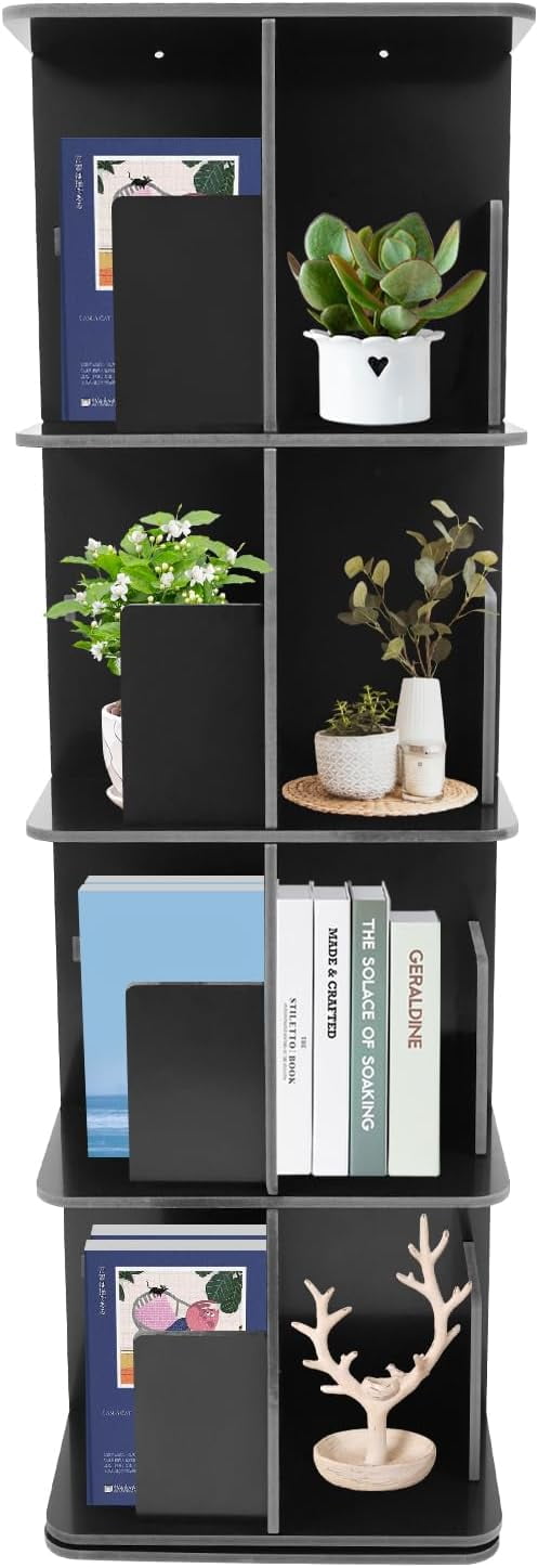 YIYIBYUS Rotating Bookshelf Tower, 360 Display 4-Tier Floor Standing ...