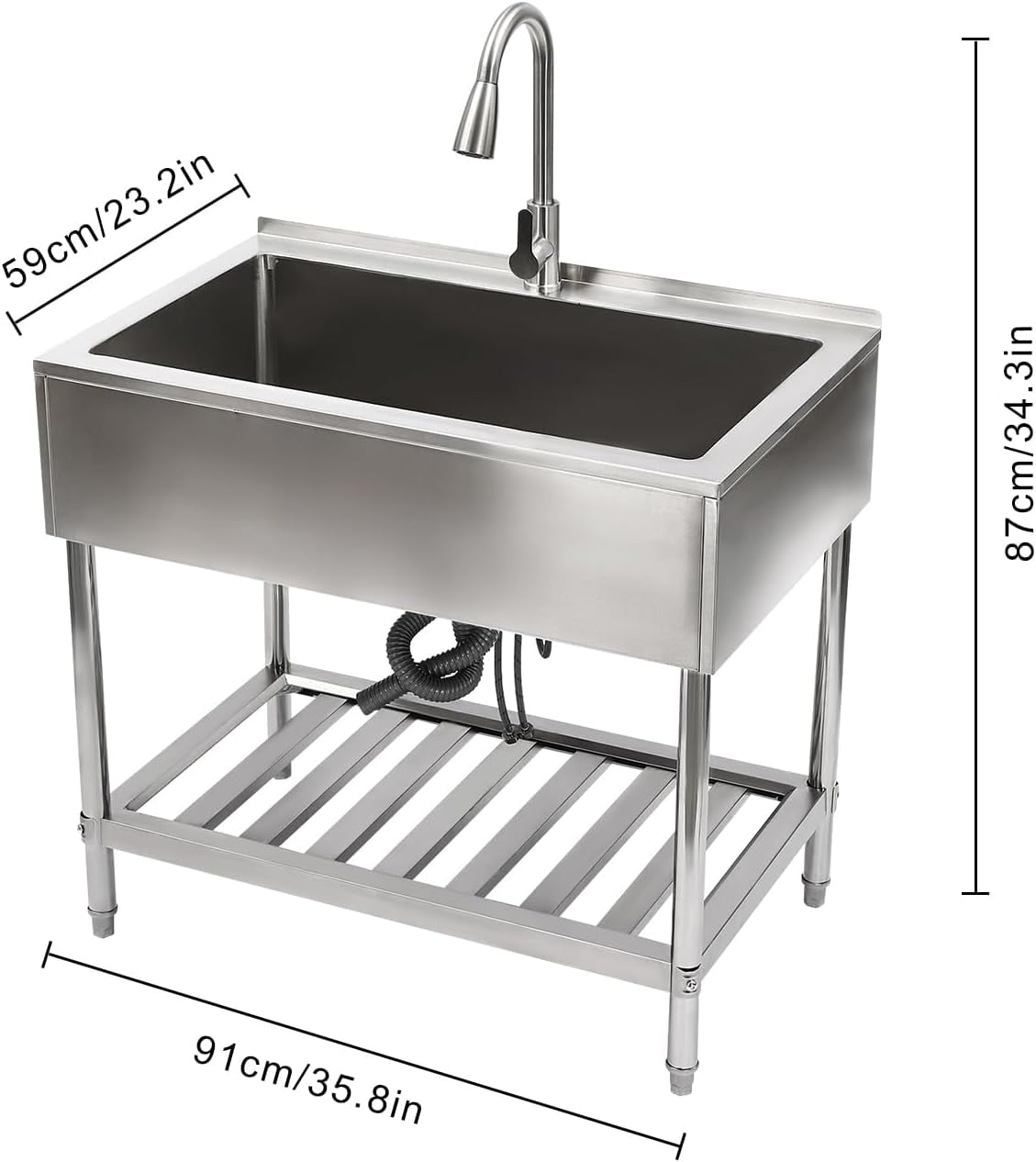 YIYIBYUS Utility Sink, 35.8" L x 23.2" W x 34.3" D Free Standing Single ...