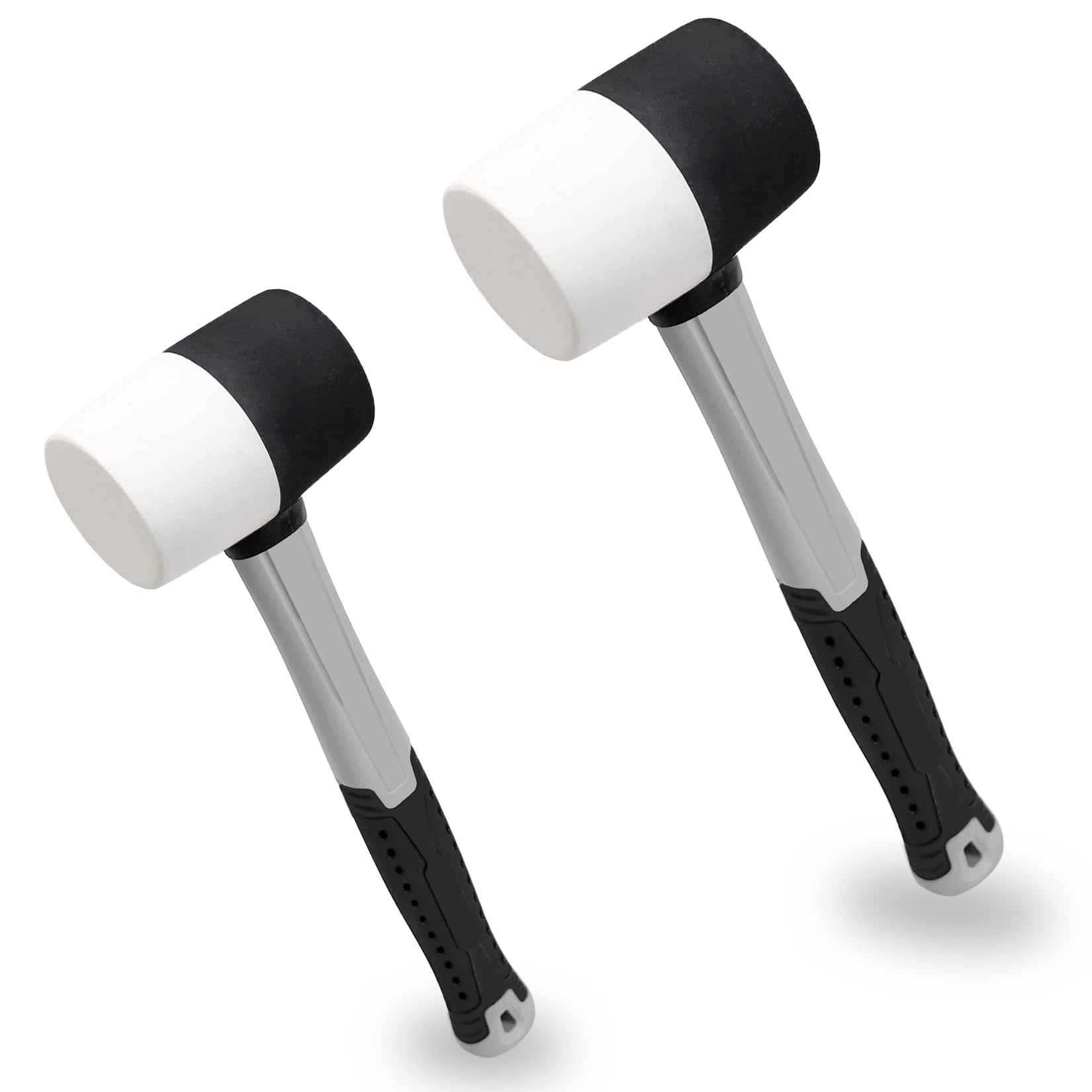 YIYITOOLS 2pc Rubber Mallet Set, 16oz & 24oz, Black & White, Fiberglass ...