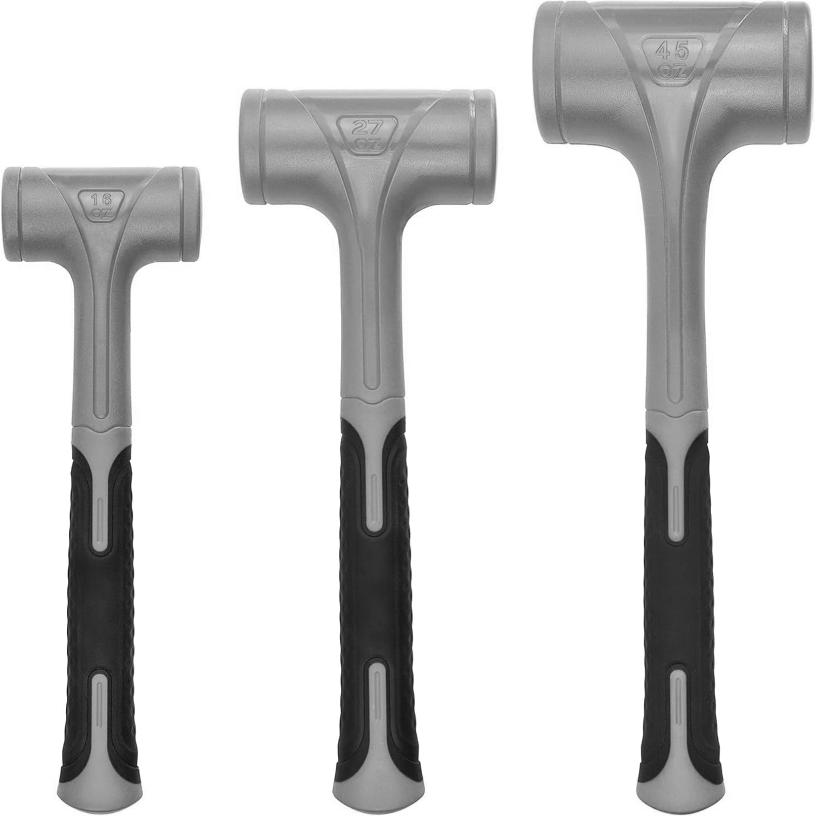YIYITOOLS 3-Piece Dead Blow Hammer Set, Gray-Black, 1/1.5/3LB, Unibody ...