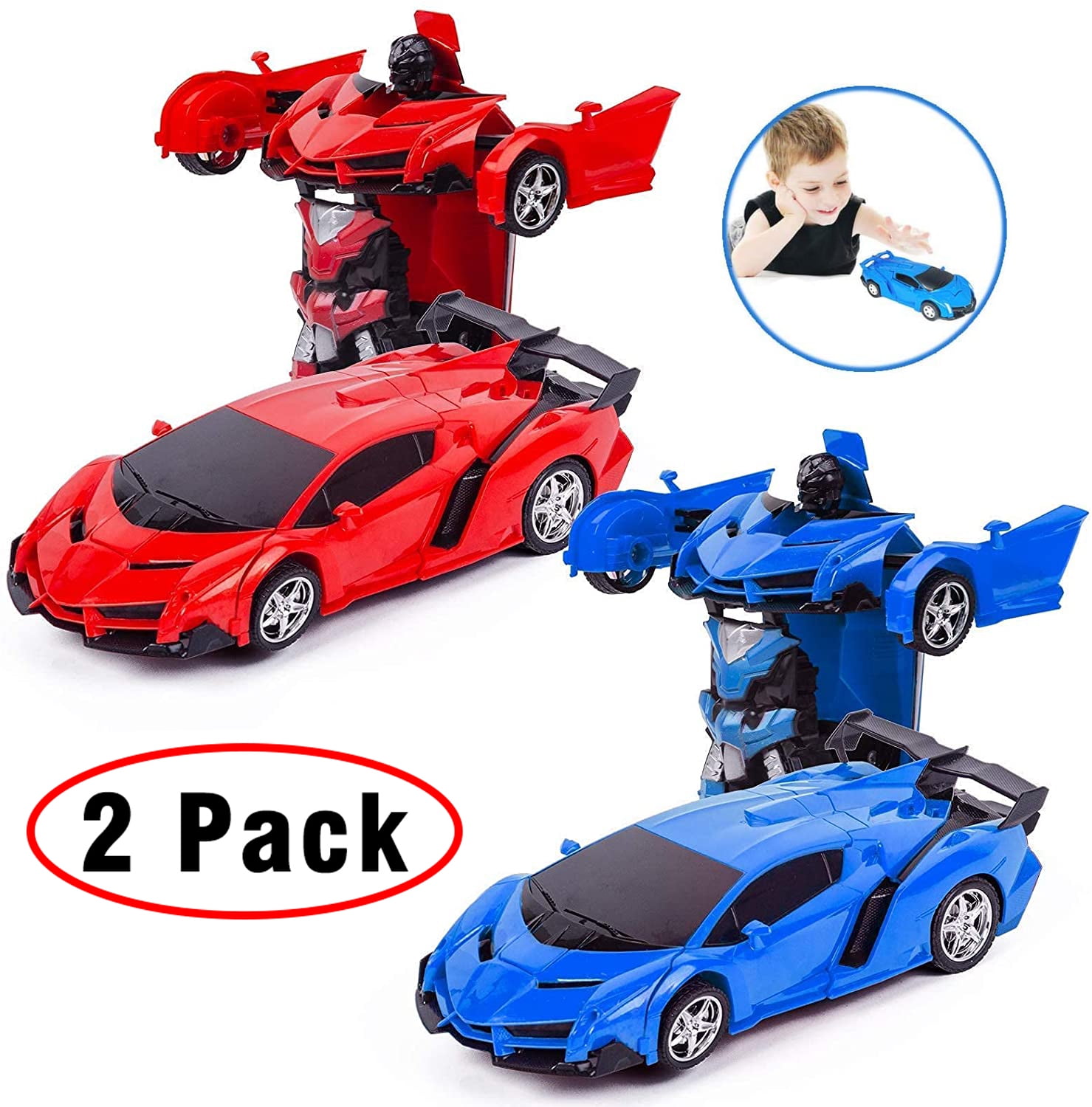 YIYOUZQT 2 Pack Robot Car Toy 2 in 1 Deformation Car Transforming Robot ...