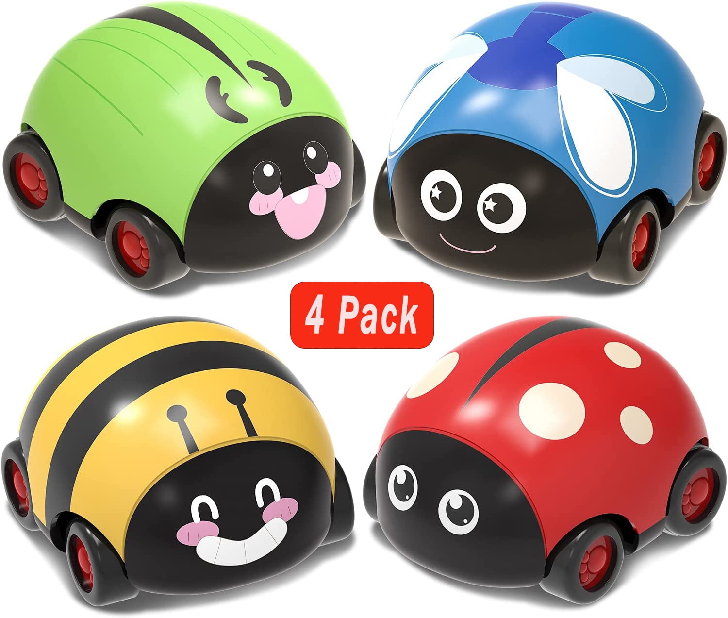 YIYOUZQT 4 Pack Pull Back Cars for Toddlers, Vehicles Toys for Baby ...