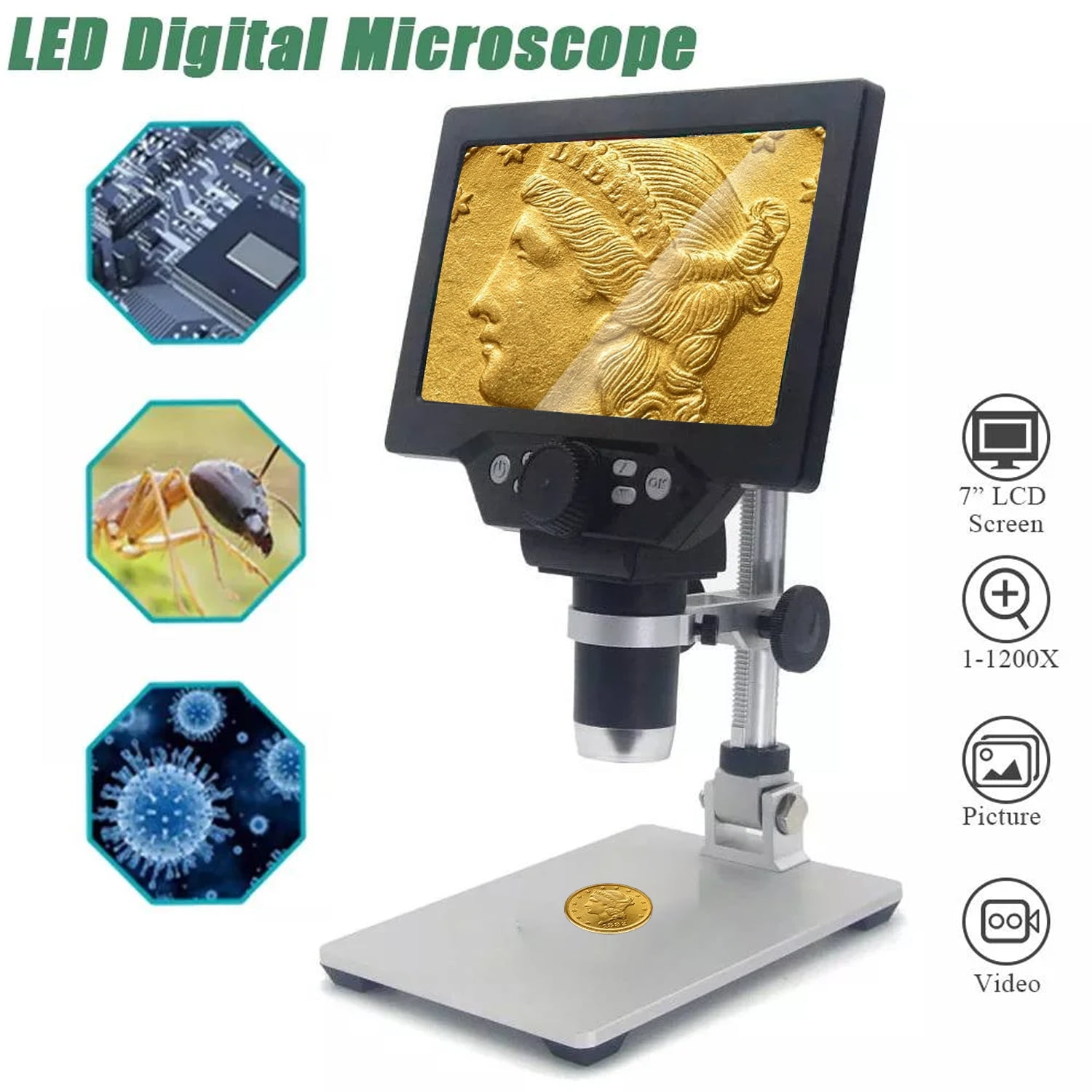 YIZHAN 7” Coin Microscope 1200X LCD Digital Microscope Adult Microscope ...