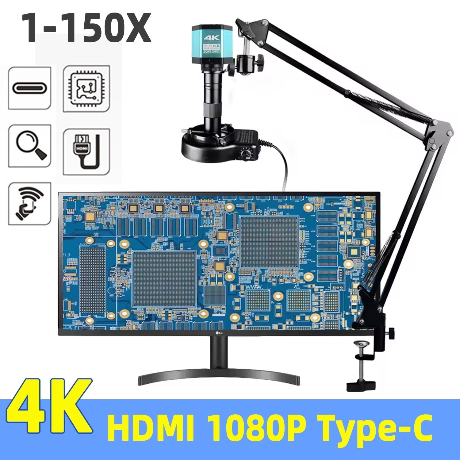 YIZHAN Full 4K 1080P Industrial Video Microscope HDMI USB Digital ...